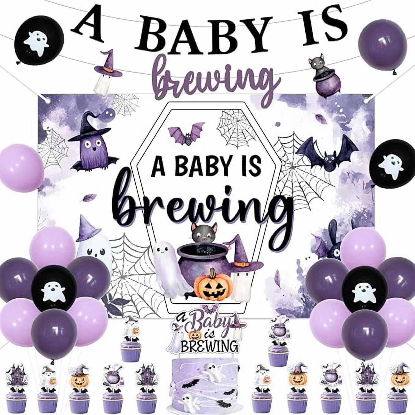 Purple Halloween Baby Shower Decorations A Baby Is Brewing Banner ...