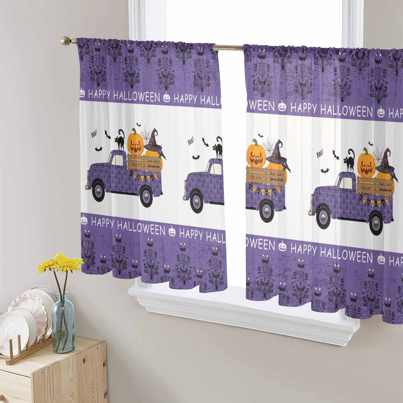 Purple Halloween Sheer Curtains 45 Inch Length 2 Panels Set, Semi ...