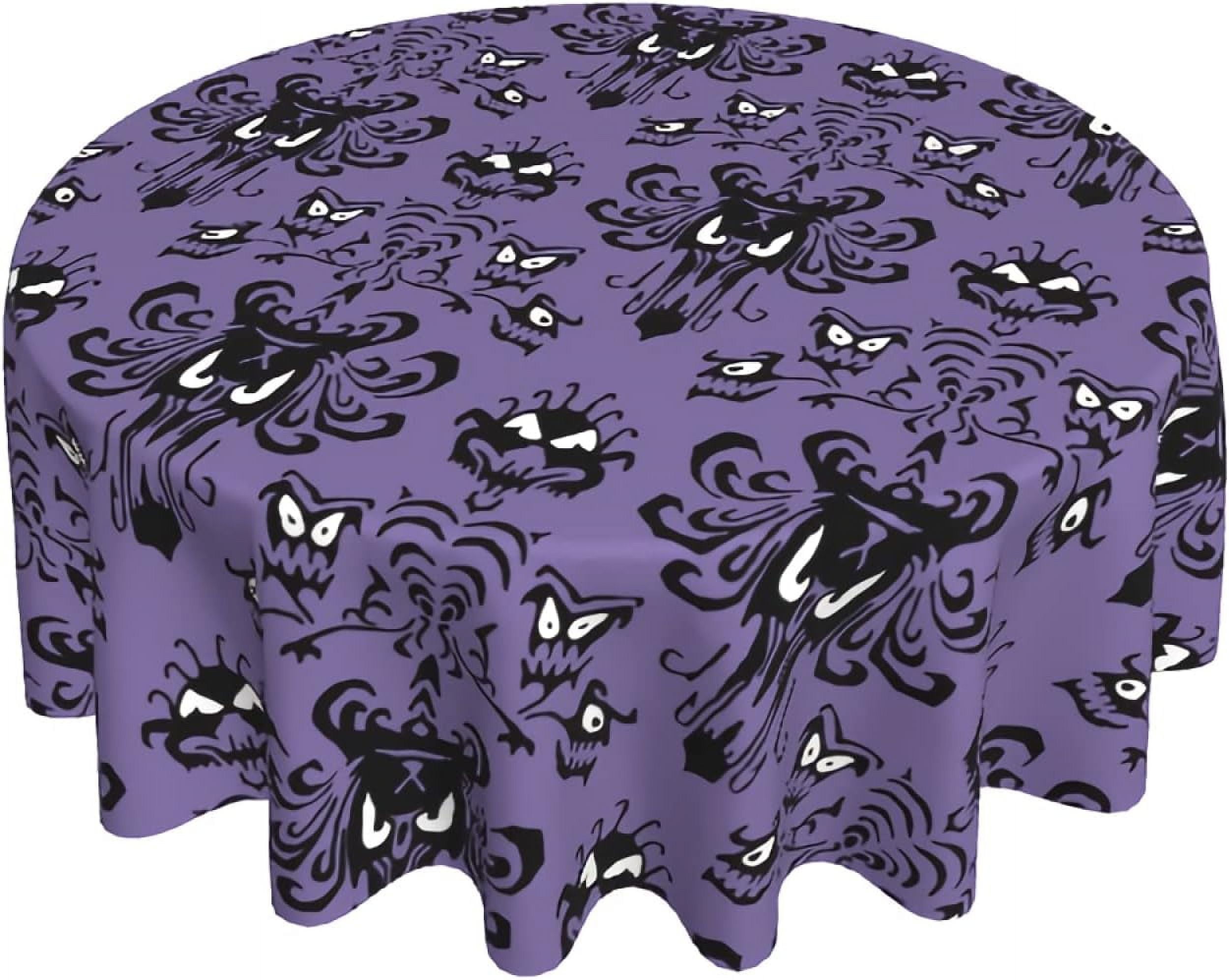Purple Halloween Tablecloth Round 60 Inch Black Haunted Mansion Ghost ...