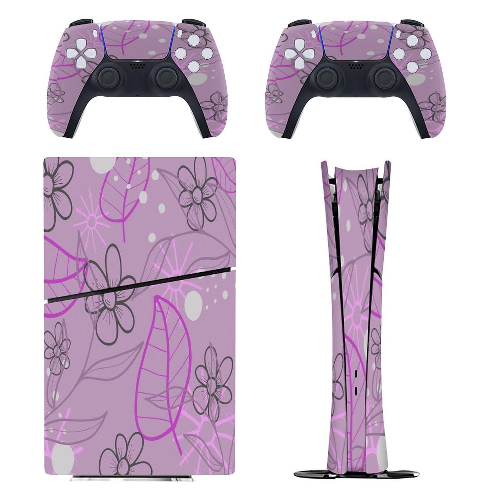 Purple, Hand Drawn, Flower, Line PS5/PS5 Slim Digital Disc Skin Sticker ...
