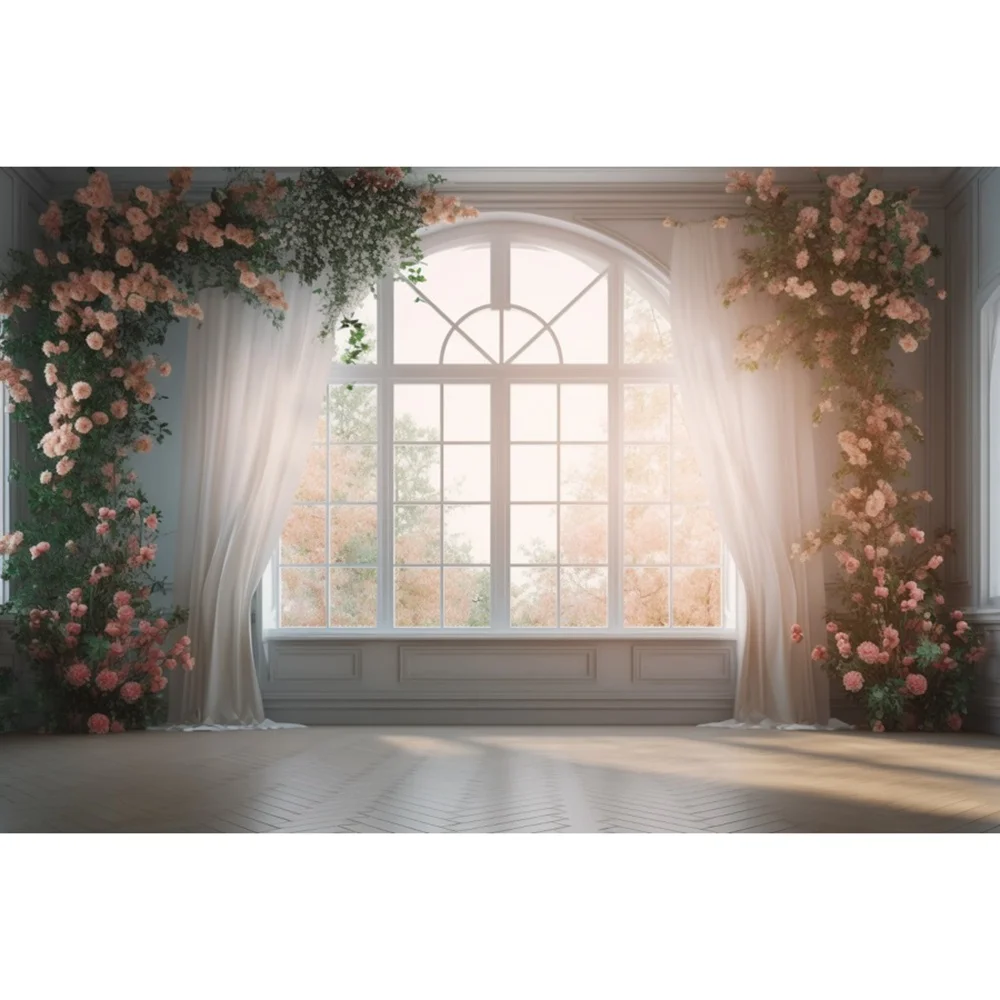 Purple Hanging Arch Flowers Backdrop Rural Door Frame Window Curtain ...