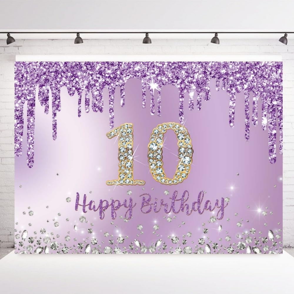 Purple Happy 10th Birthday Photography Background Girls Sweet Ten Years ...