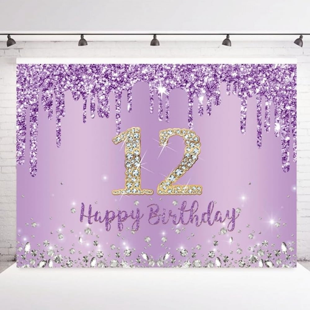 Purple Happy 12th Birthday Photography Background Girls Sweet 12th ...
