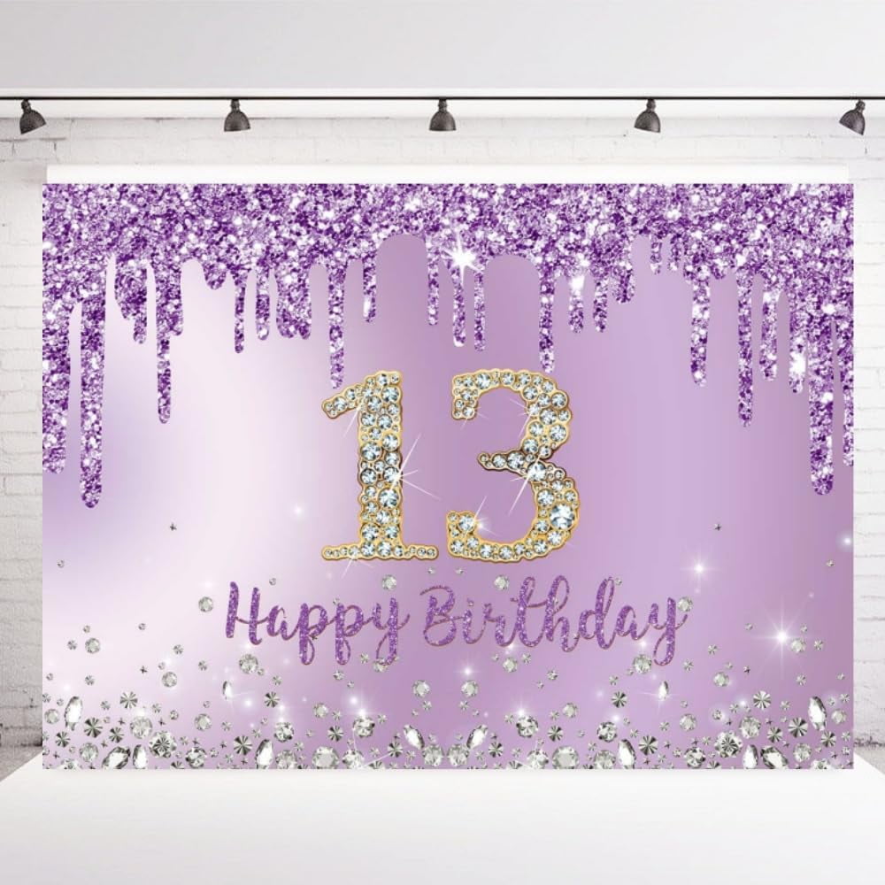 Purple Happy 13th Birthday Photography Background Girls Sweet Thirteen ...
