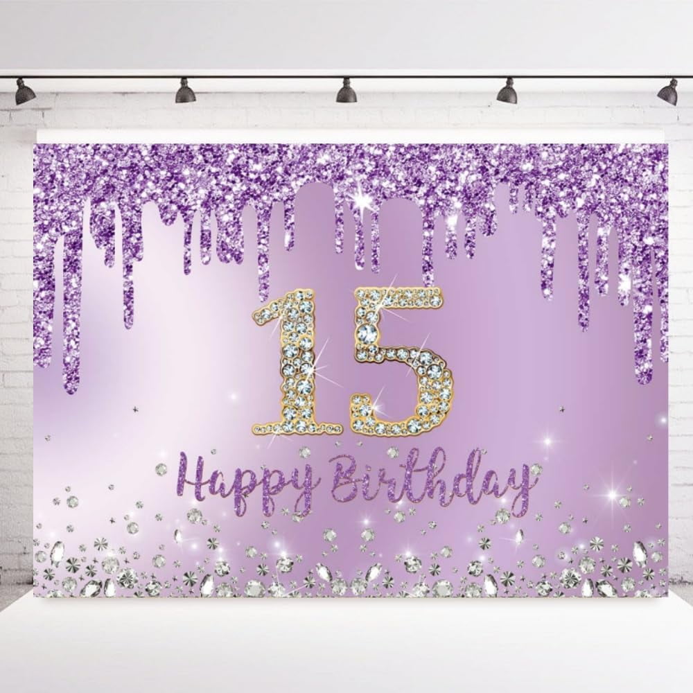 Purple Happy 15th Birthday Photography Background Girls Sweet Fifteen ...