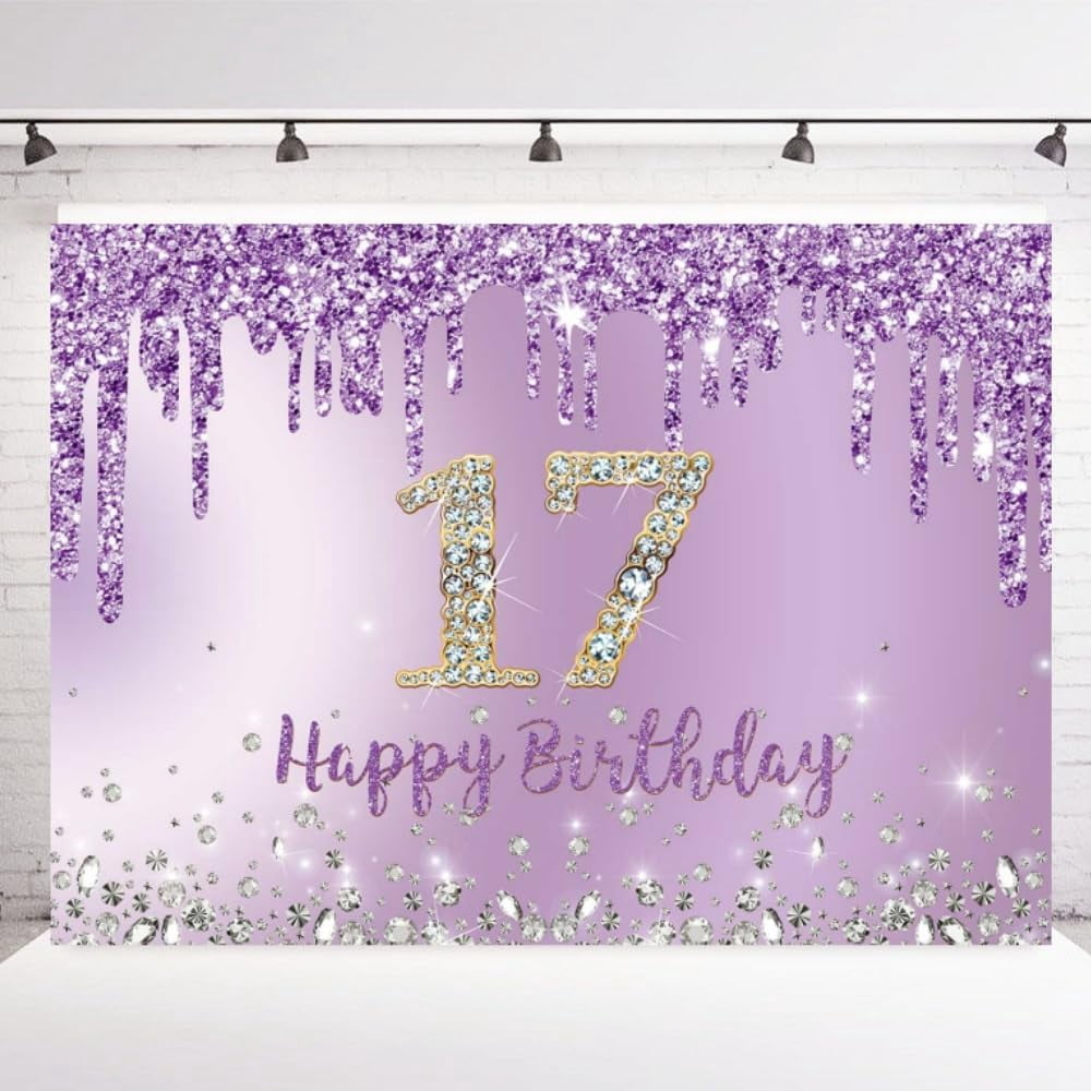 Purple Happy 17th Birthday Photography Background Girls Sweet Seventeen ...