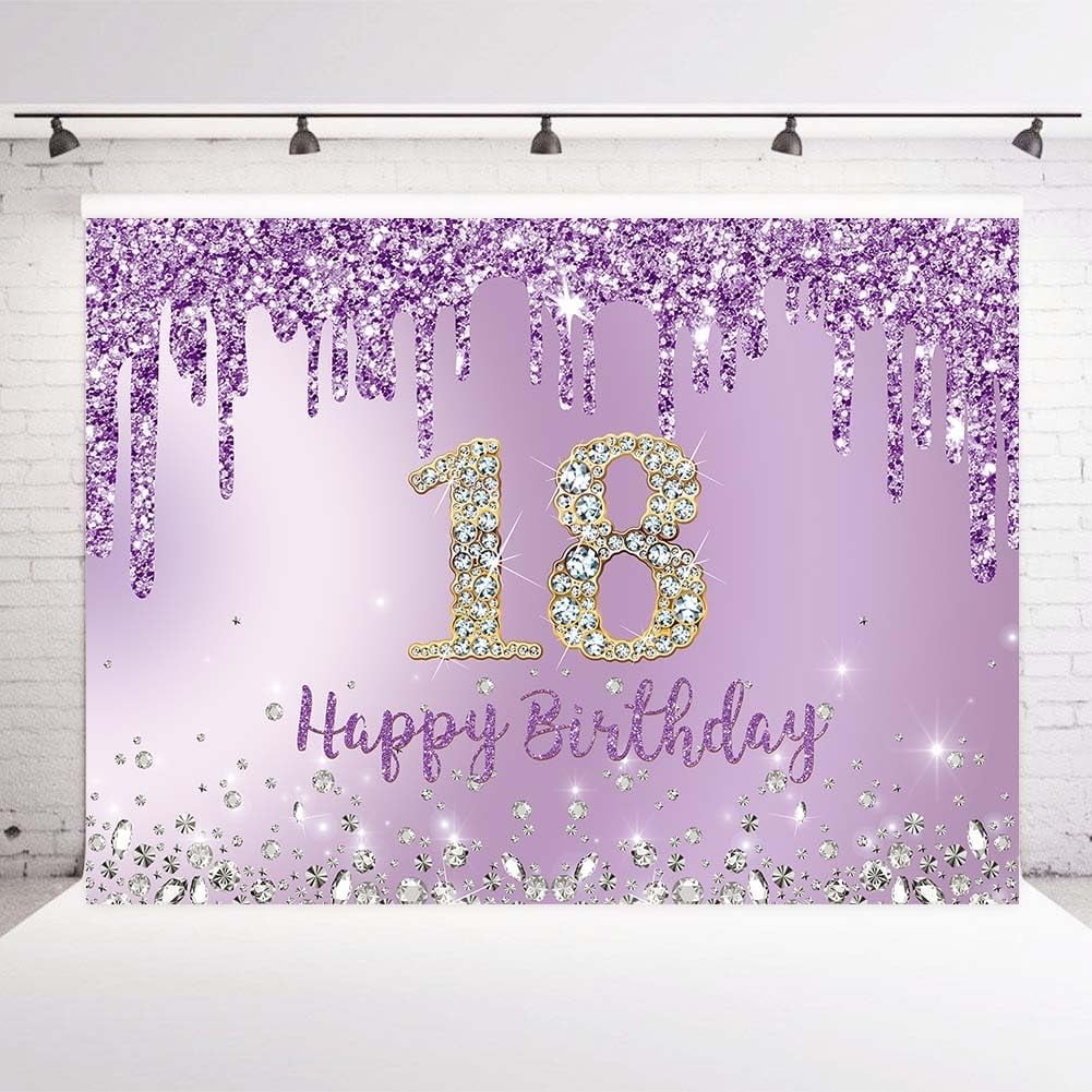 Purple Happy 18th Birthday Photography Background Girls Sweet Eighteen ...