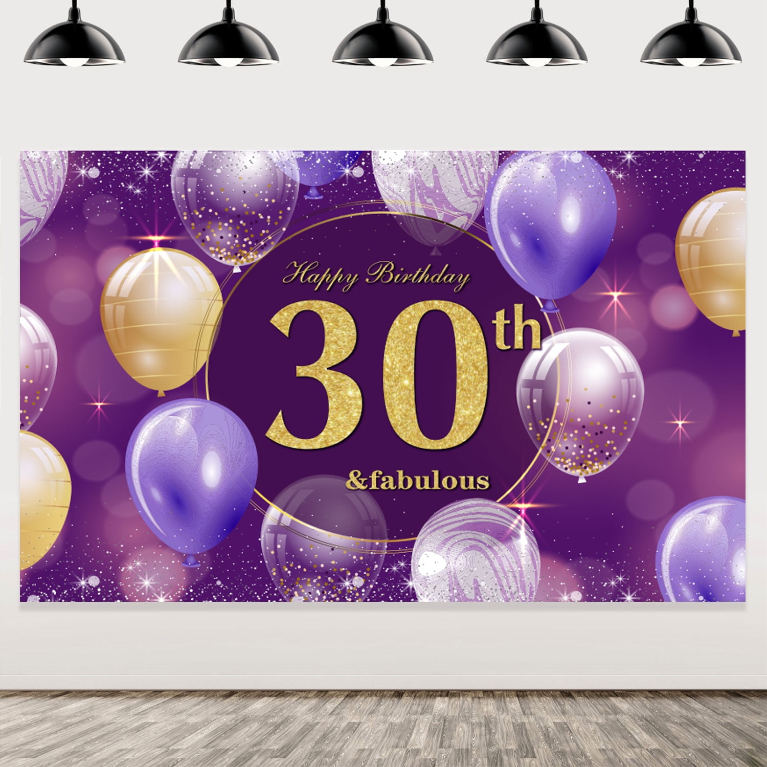 Purple Happy 30th Birthday Banner, Purple Gold 30th Birthday Party ...