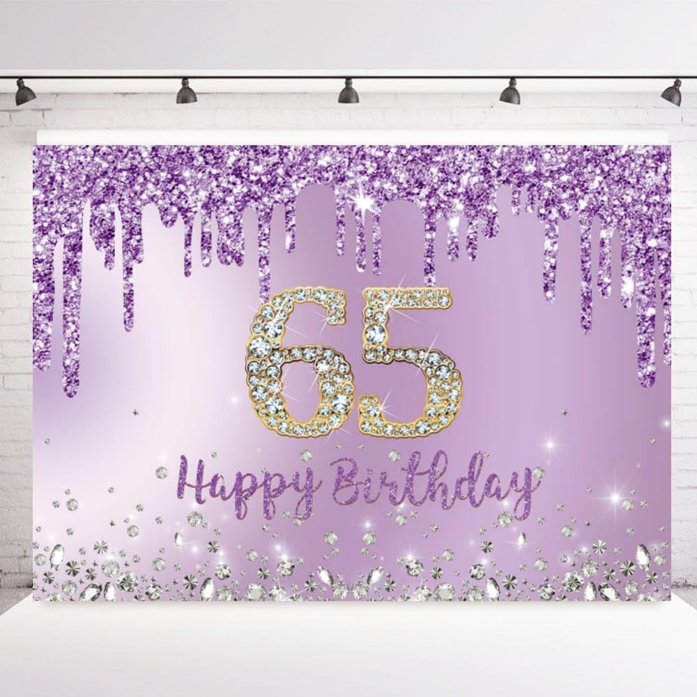 Purple Happy 65th Birthday Photography Background Girls Sweet 65th ...