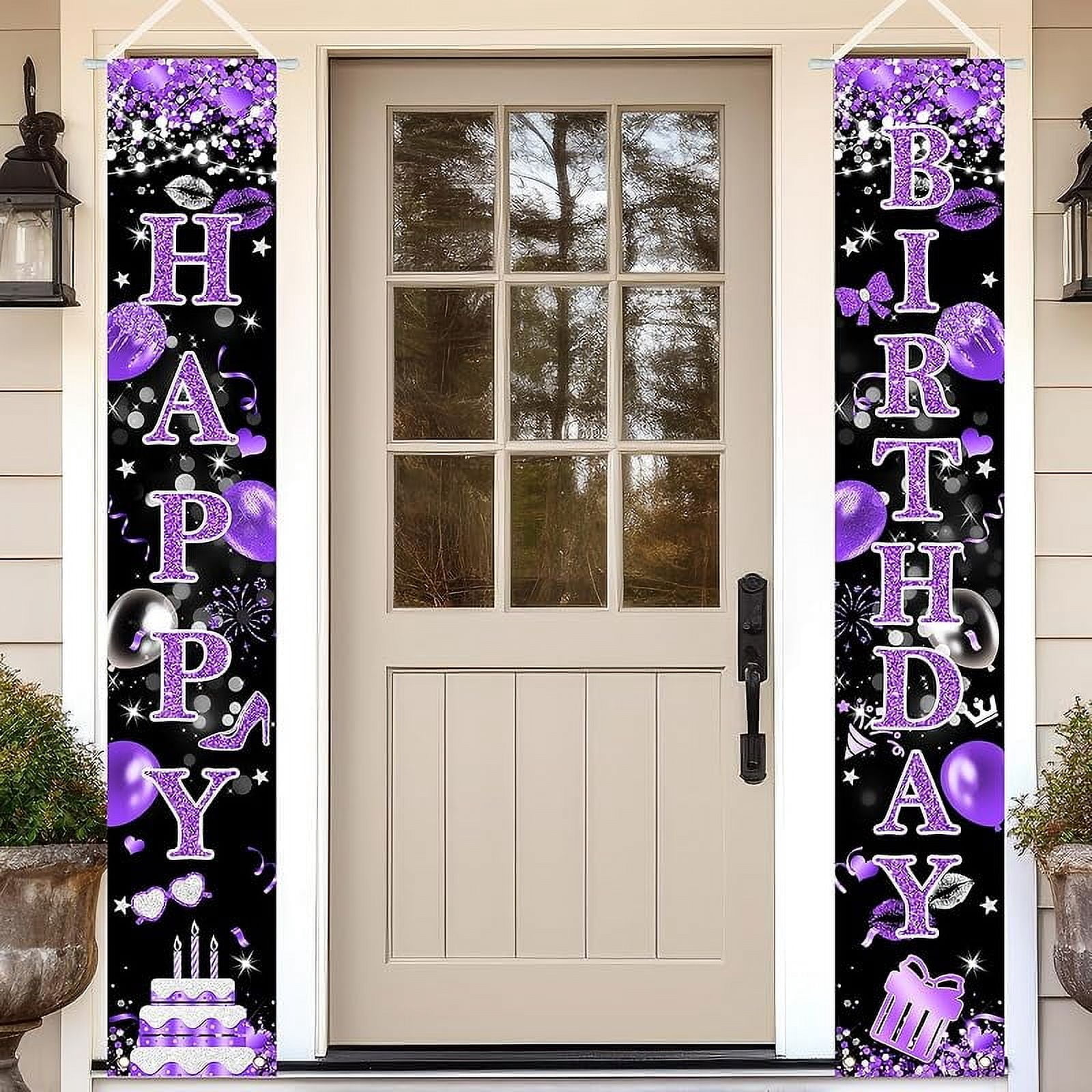 Purple Happy Birthday Banner Glitter Purple Black Birthday Party ...