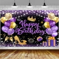 Purple Happy Birthday Party Banner Backdrop Decorations for Women ...