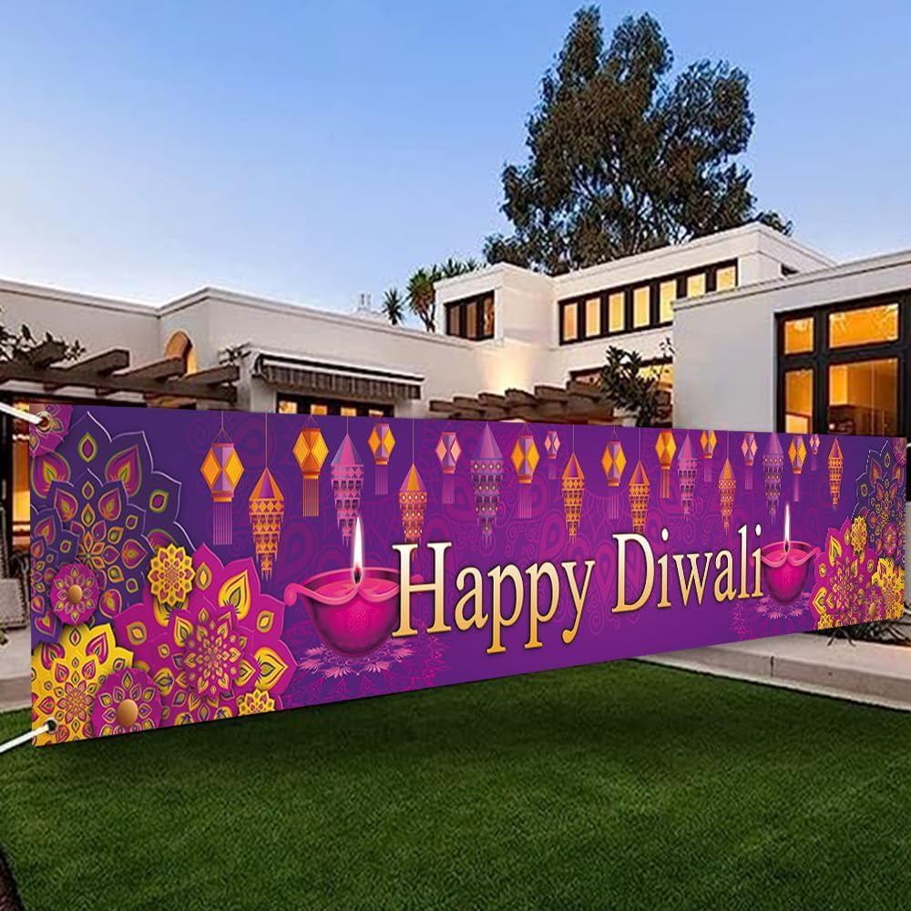 Purple Happy Diwali Yard Banner Sign Garden Indian Festival Outdoor ...