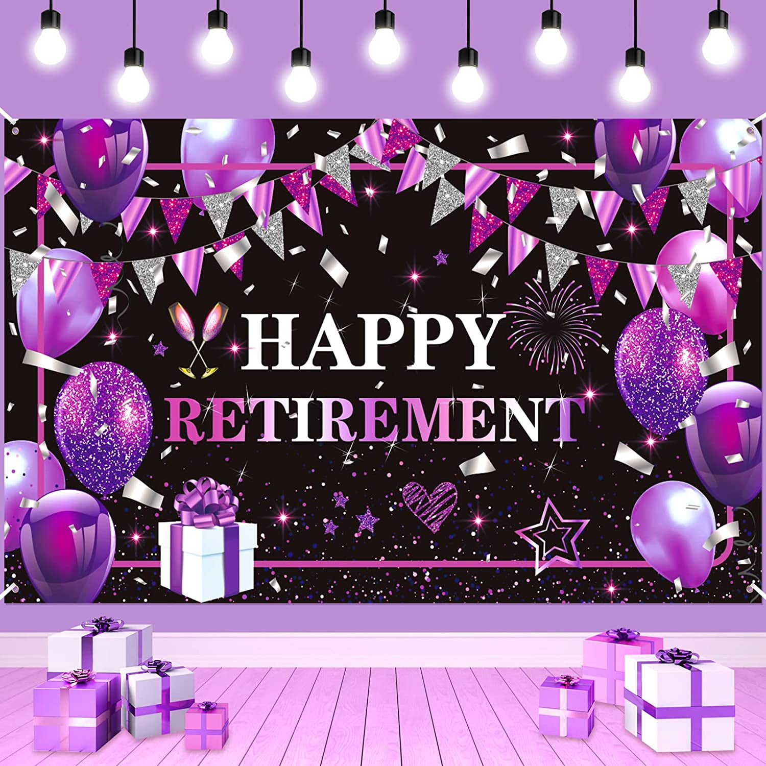 Purple Happy Retirement Banner Decorations Large Purple and Black ...