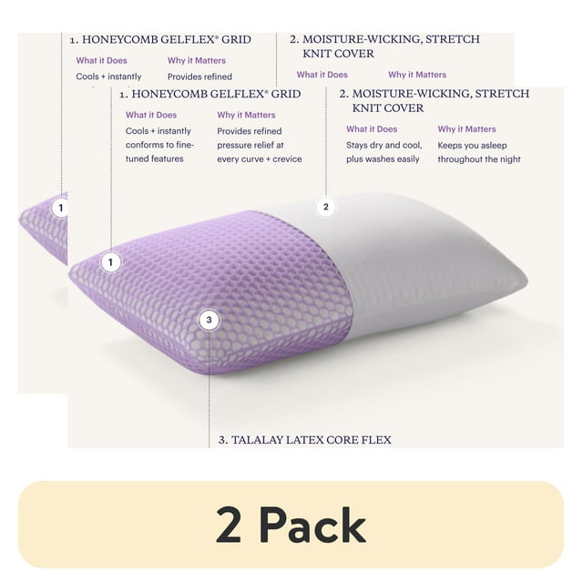 (2 pack) Purple Harmony Pillow Standard, Tall - 360º Purple Grid Hex ...