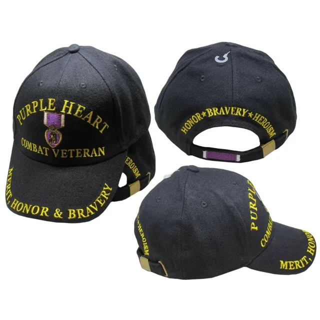 Purple Heart Combat Veteran Merit, Honor & Bravery Black Embroidered ...