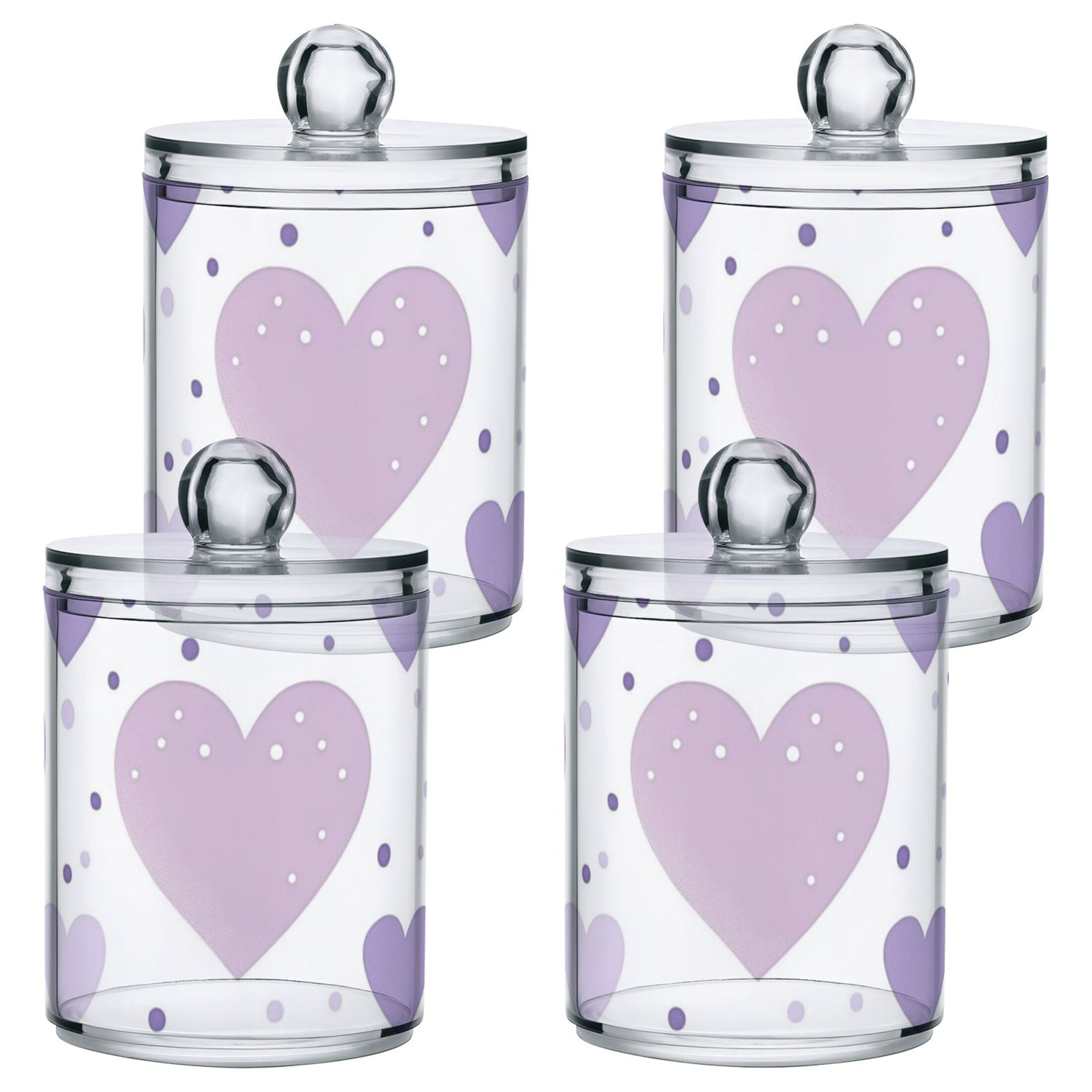 Purple Hearts Dots Translucent Plastic Cans Storage Canisters with Lid ...