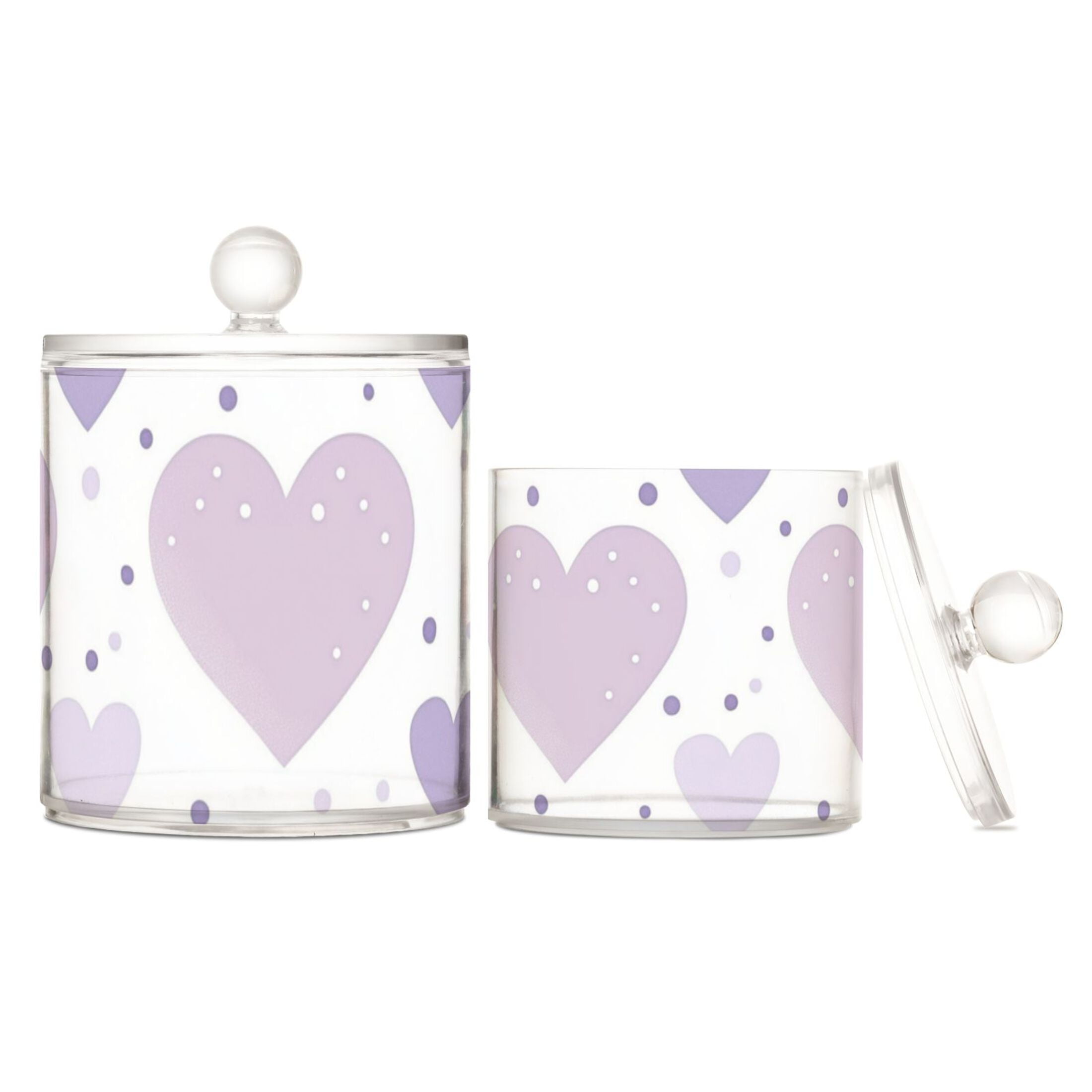Purple Hearts Dots Translucent Plastic Cans Storage Canisters with Lid ...