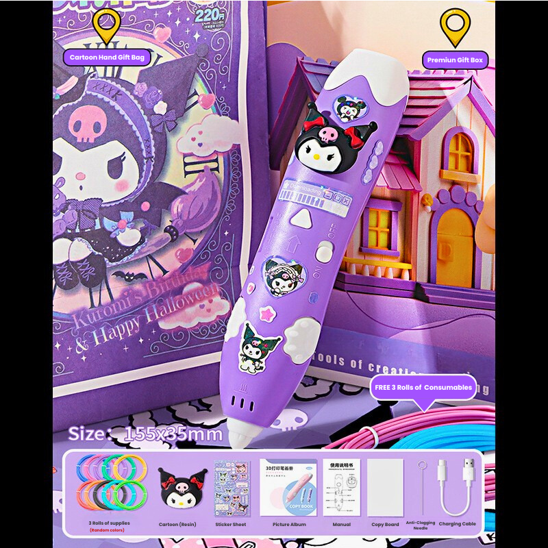 Purple Hello Kitty 3D Printing Pen for Kids, Safe Low Temperature Art Tool with Accessories, (9. ...