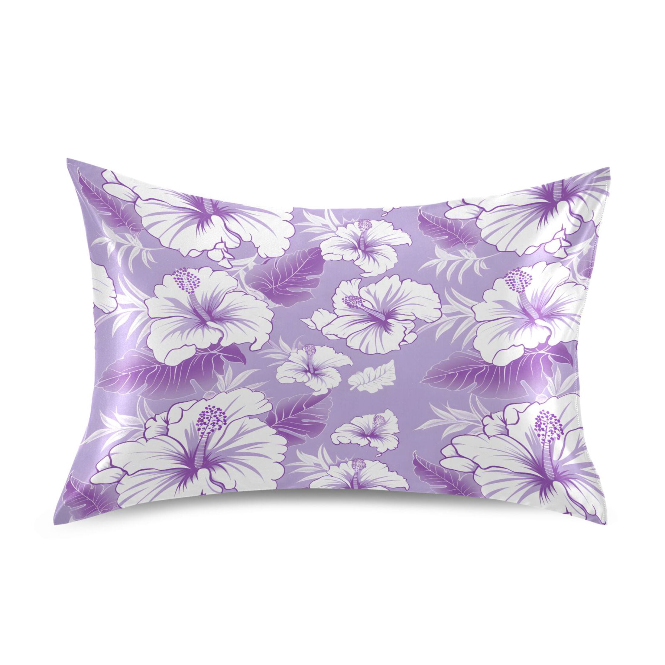 Purple Hibiscus Pattern Pillowcase Standard Size 20''x26'' Satin Double ...