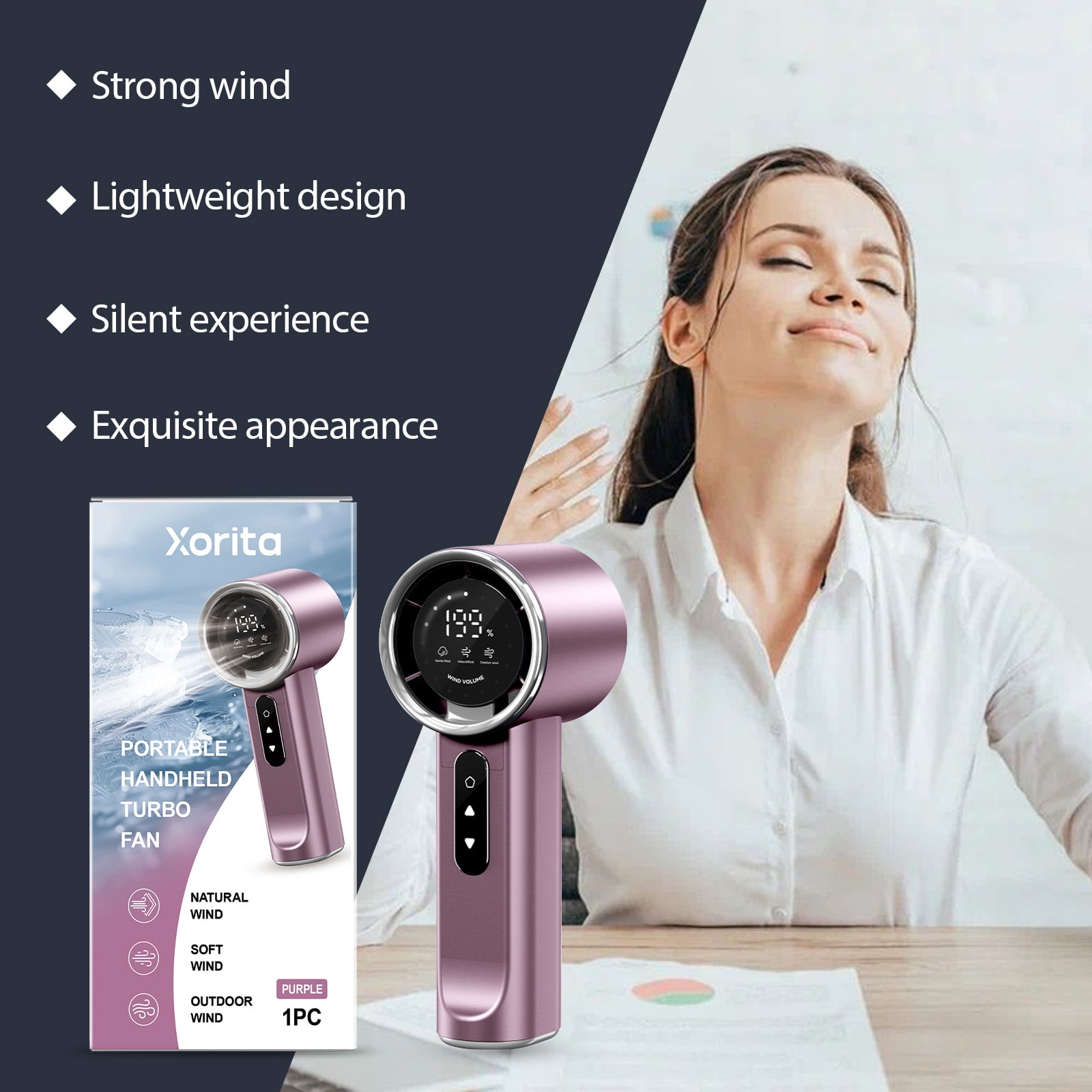 Purple High-Speed Handheld Fan Ultra-Long Battery Life Silent Portable ...