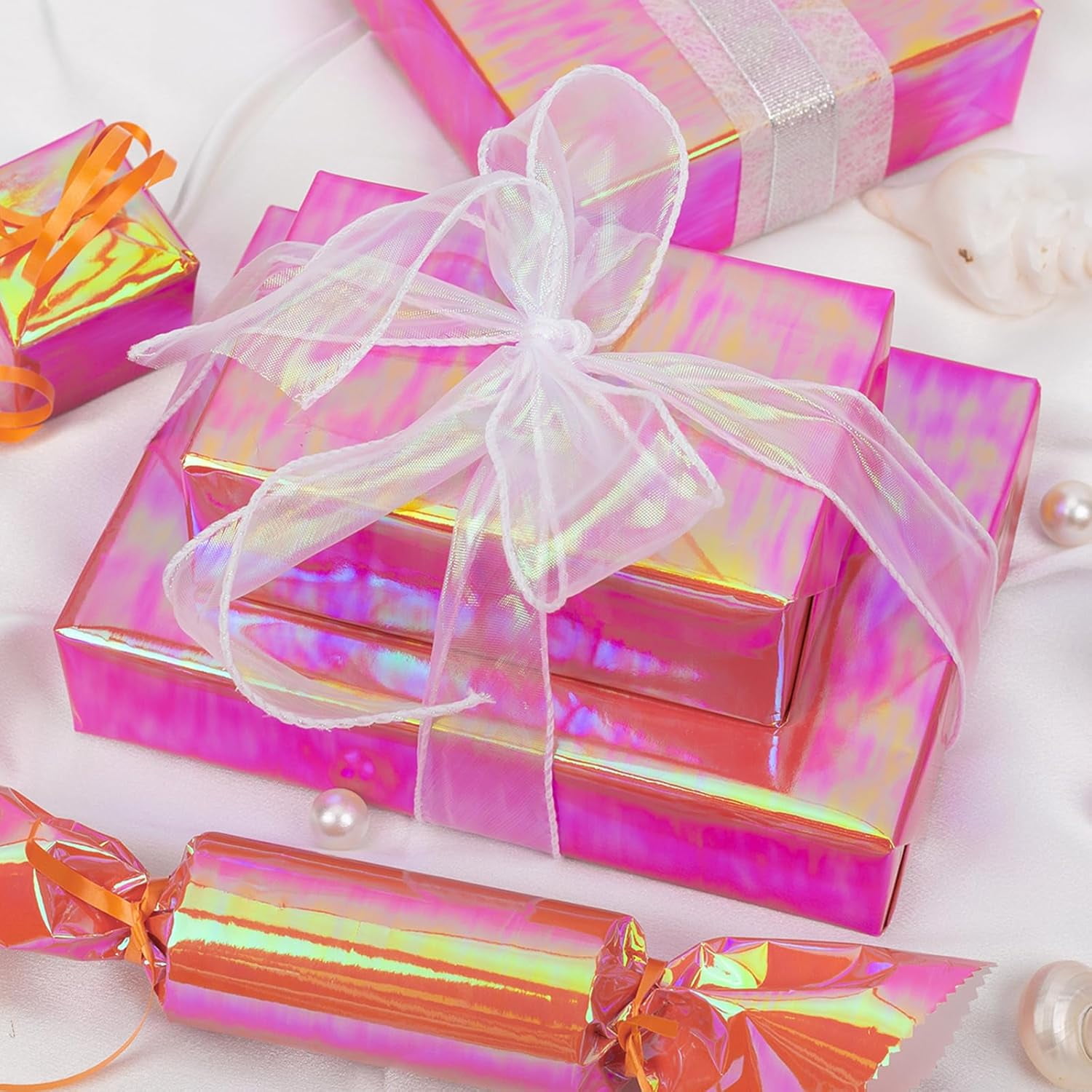 Purple Holographic Wrapping Paper Roll - Iridescent Shiny Boho Pattern ...