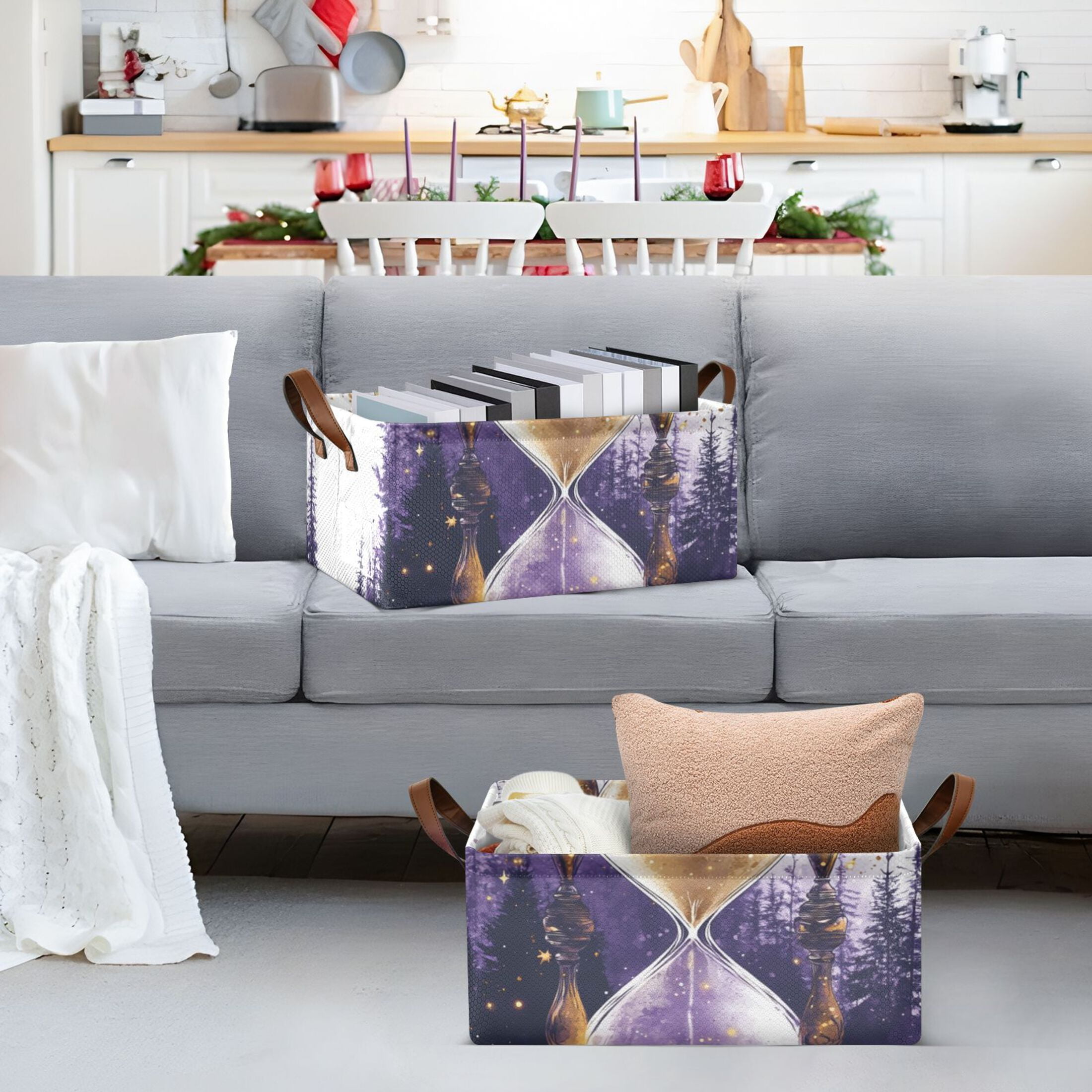 Purple Hourglass Forest Storage Bins with Handles Foldable Storage ...