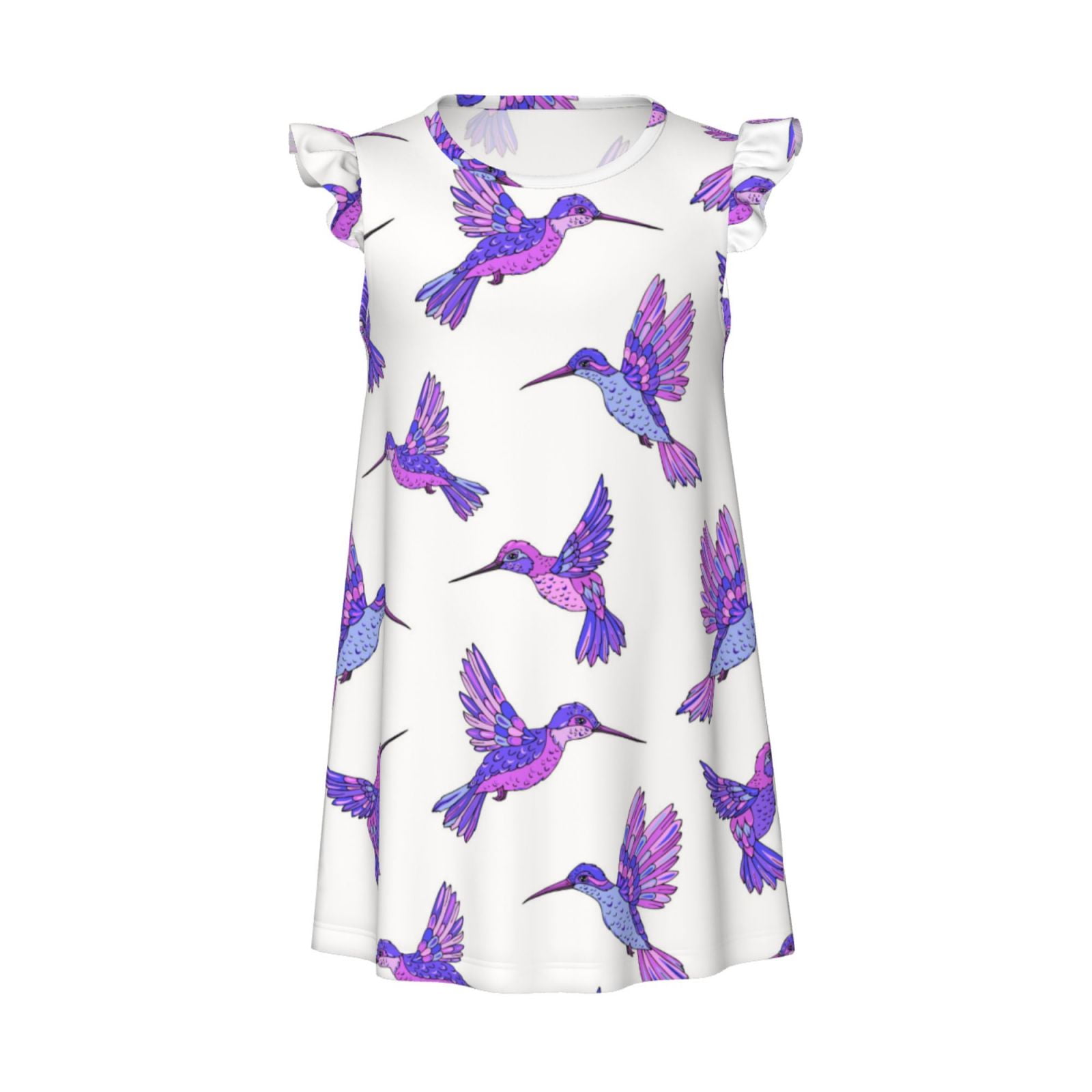 Purple Hummingbird Girls Nightgowns, Short Sleeves Princess Dress ...