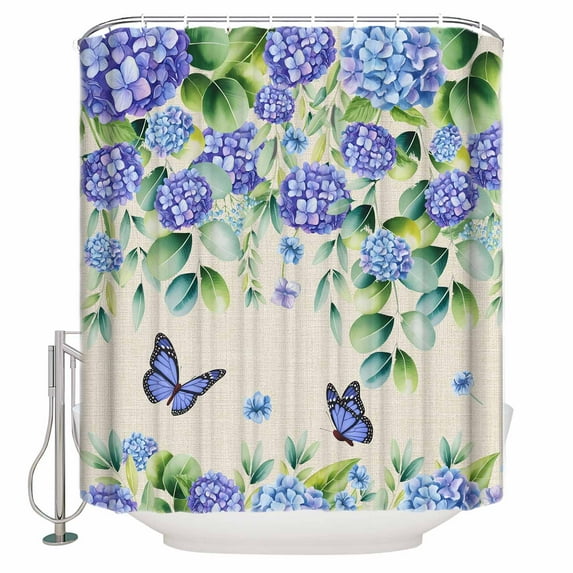 Purple Hydrangea Bathroom Shower Curtains with 12 Hooks Polyester ...