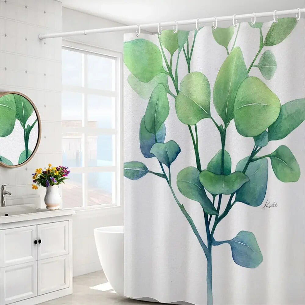 Purple Hydrangea Flower White Shower Curtain Landscape 3D Green Plant ...