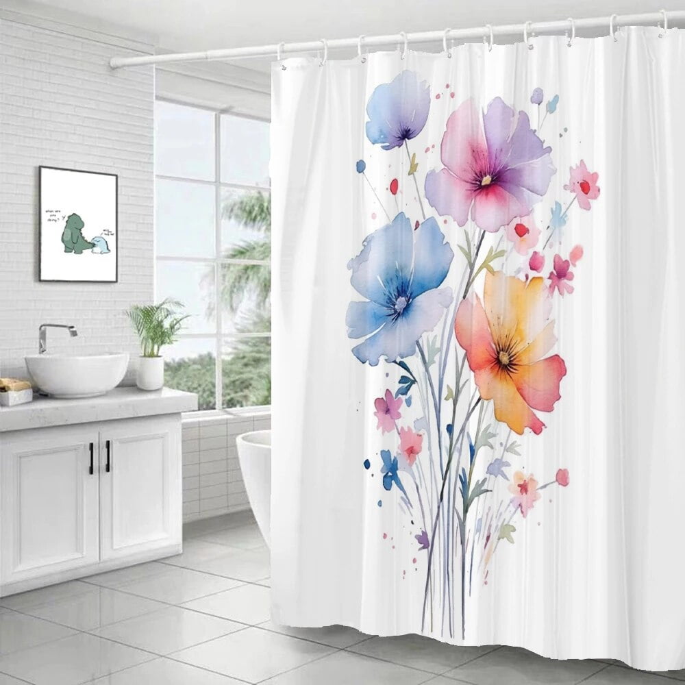 Purple Hydrangea Flower White Shower Curtain Landscape 3D Green Plant ...