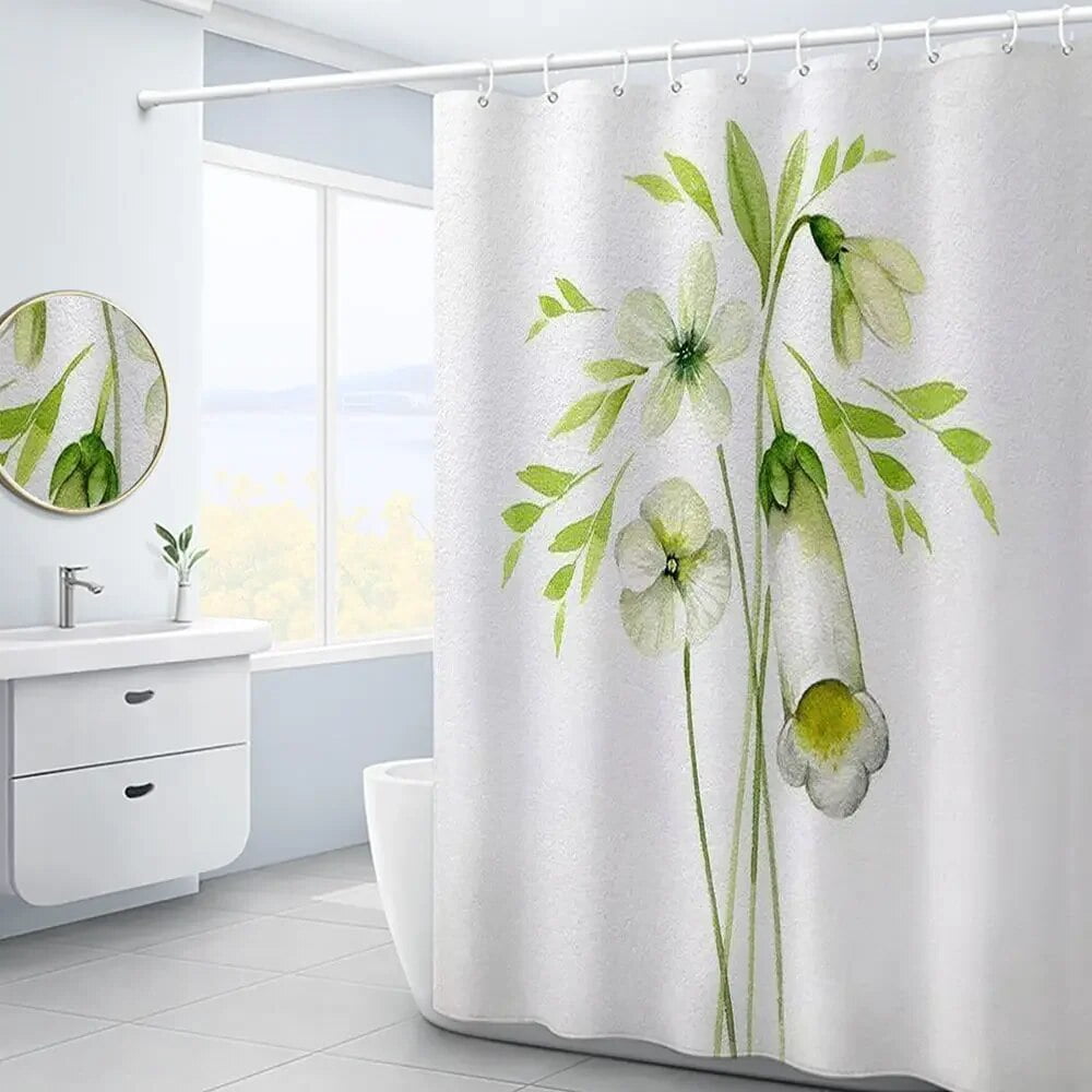 Purple Hydrangea Flower White Shower Curtain Landscape 3D Green Plant ...