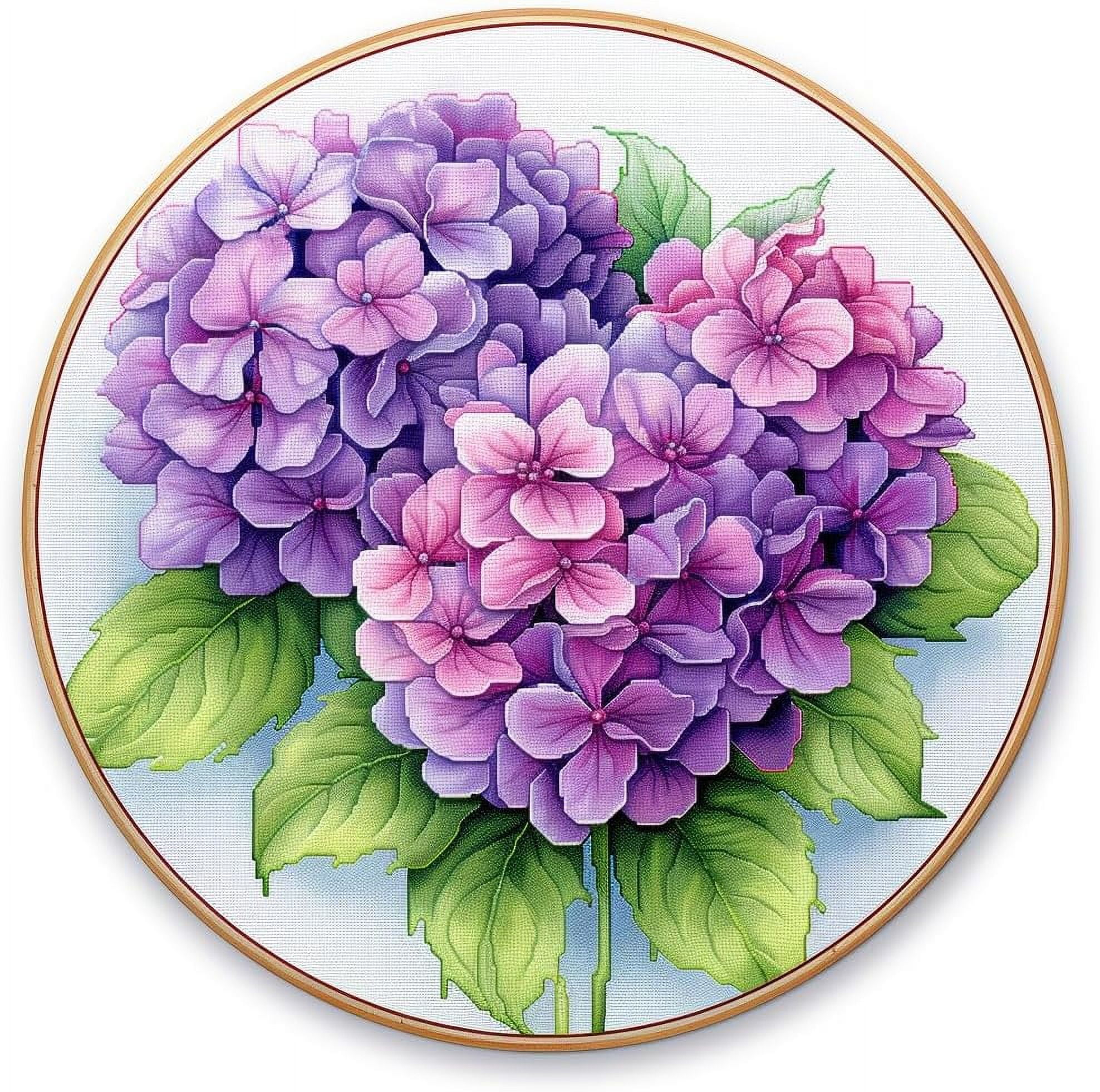 Purple Hydrangea Flowers Stamped Cross Stitch Kits for Beginners Easy ...