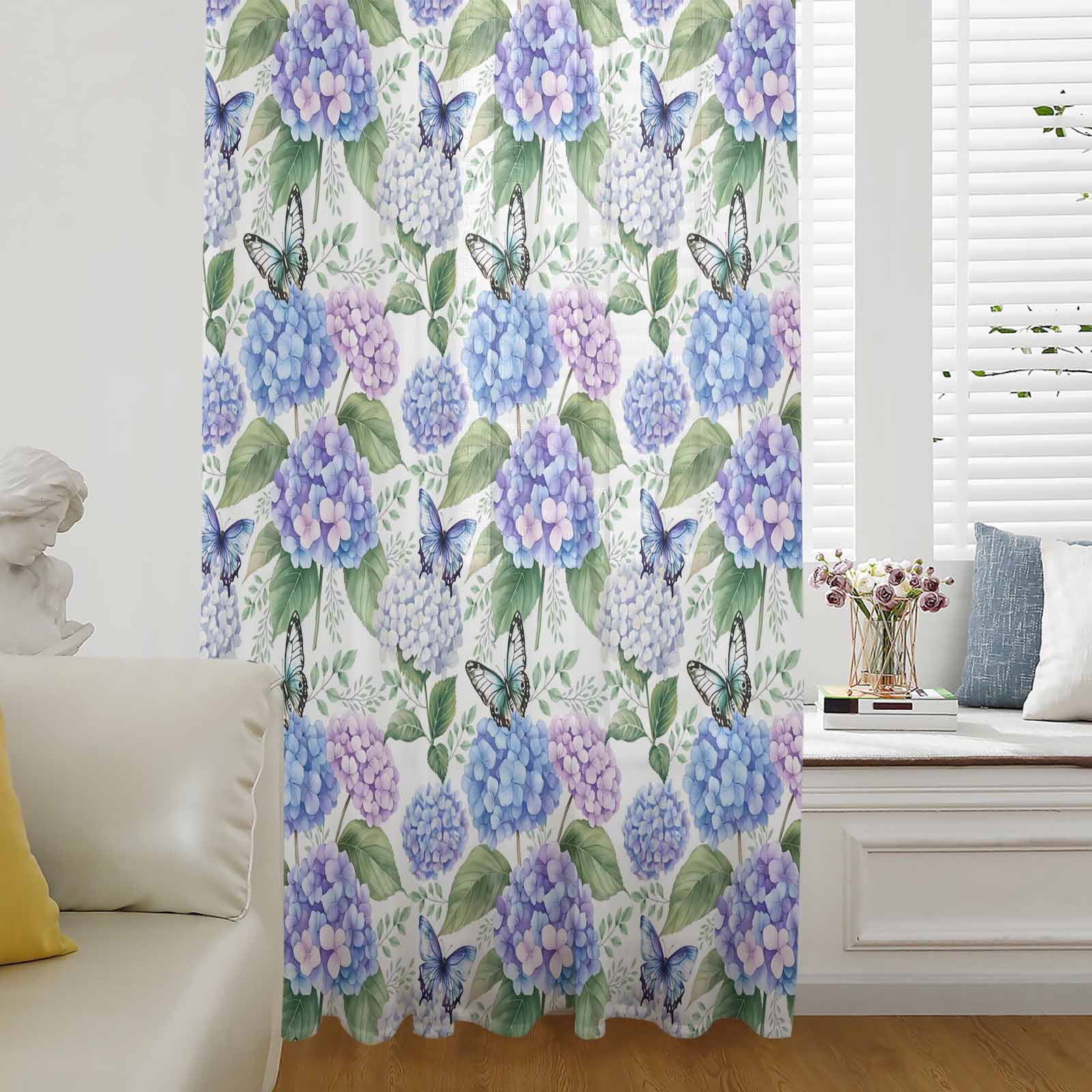 Purple Hydrangea Semi Sheer Curtains Drapes for Living Room,Bedroom ...