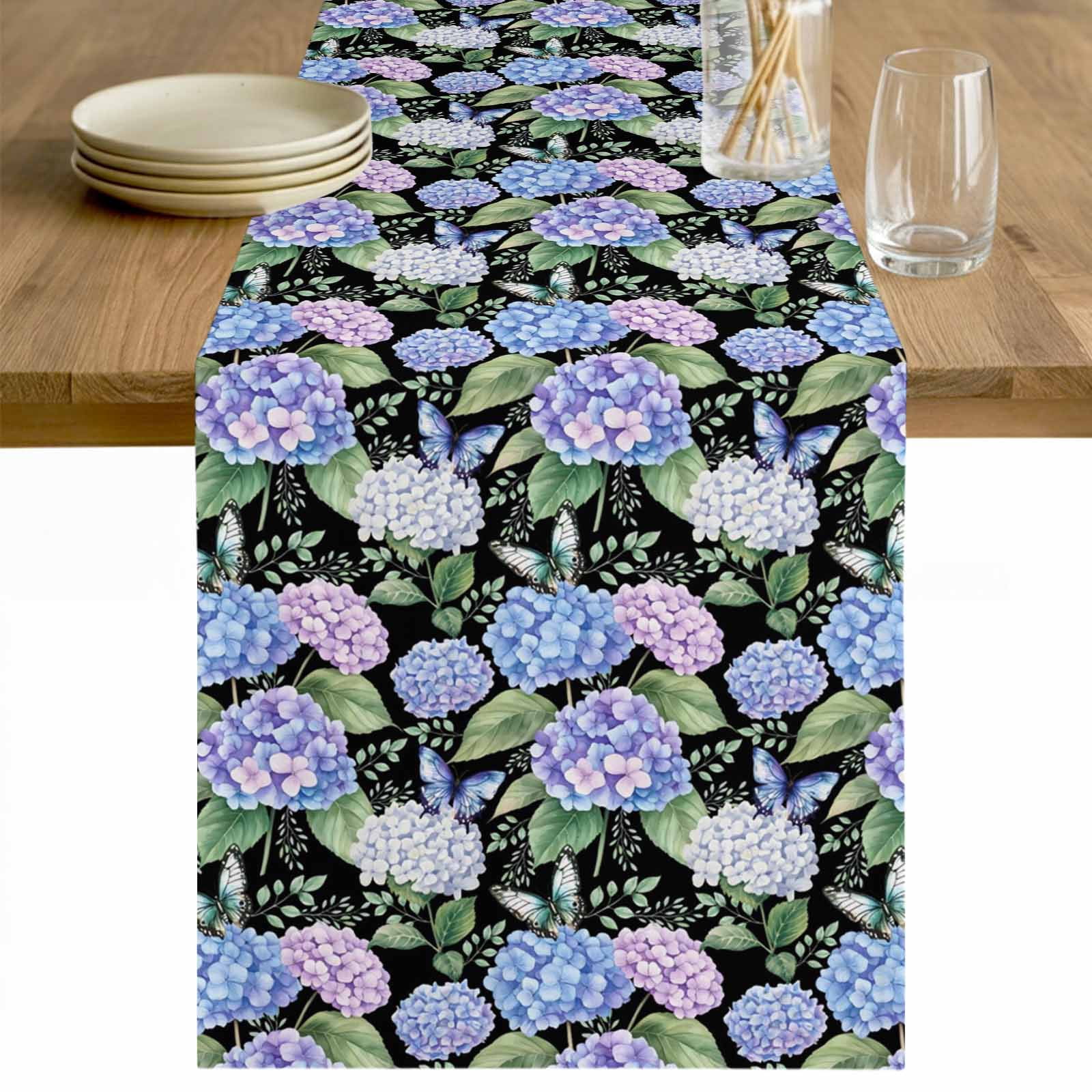 Purple Hydrangea Table Runner - 48 Inch Long Spring Floral Elegant ...
