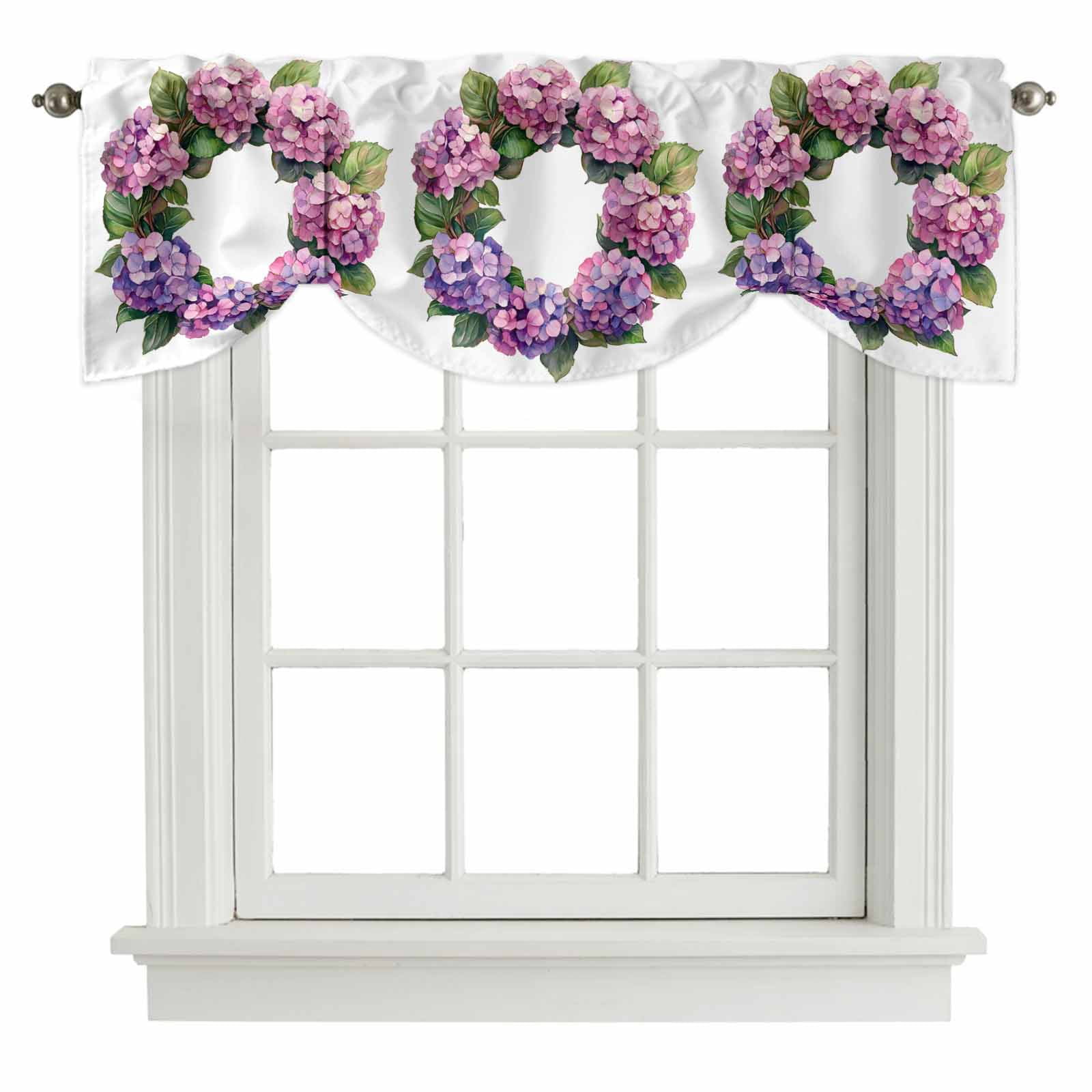 Purple Hydrangea Tie Up Valance for Windows, Spring Wreath Flower ...