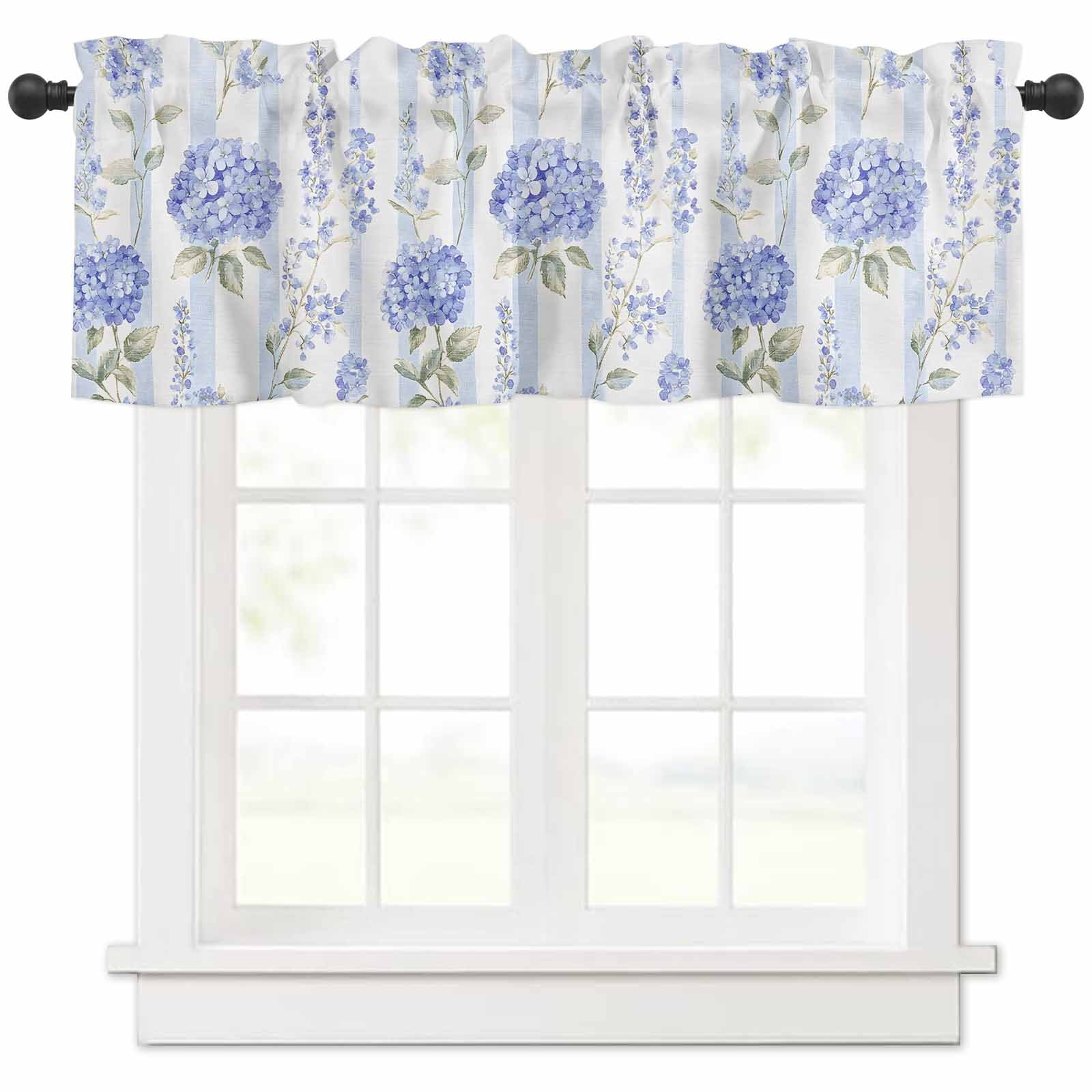 Purple Hydrangea Valances for Windows Farmhouse Kitchen Curtains ...