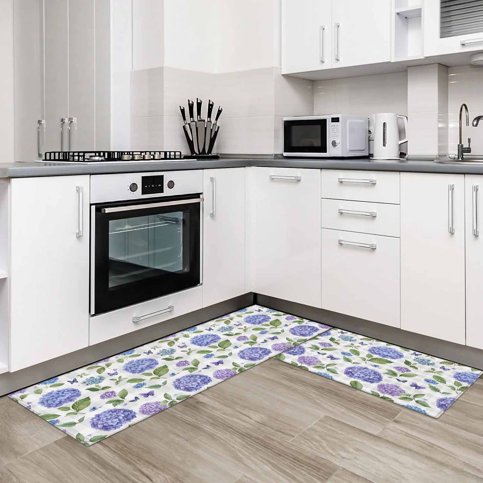 Purple Hydrangeas 2 Pieces Non-Slip Kitchen Mat Set Botanical Garden ...