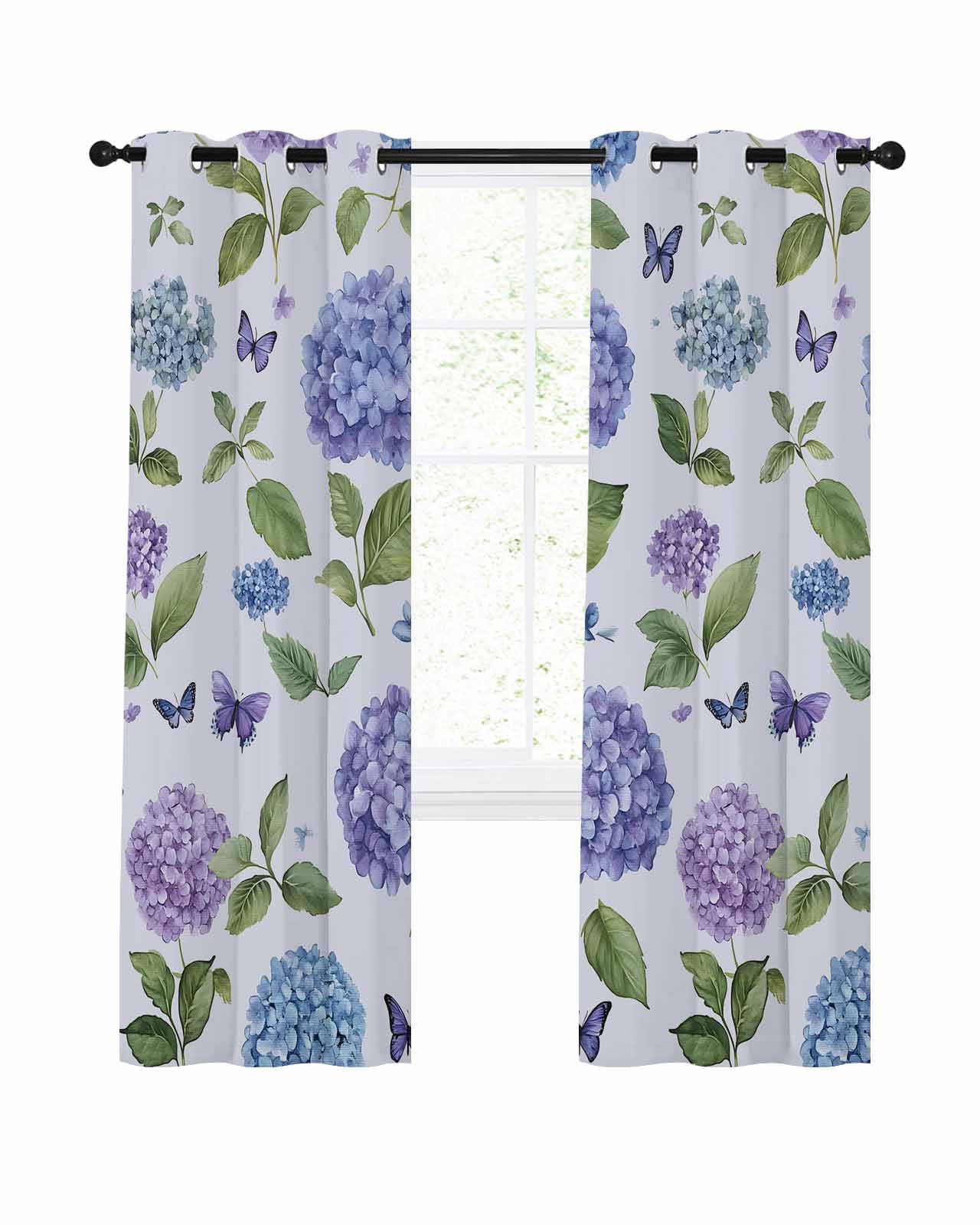 Purple Hydrangeas Blackout Curtains 45 Inches Long for Bedroom ...