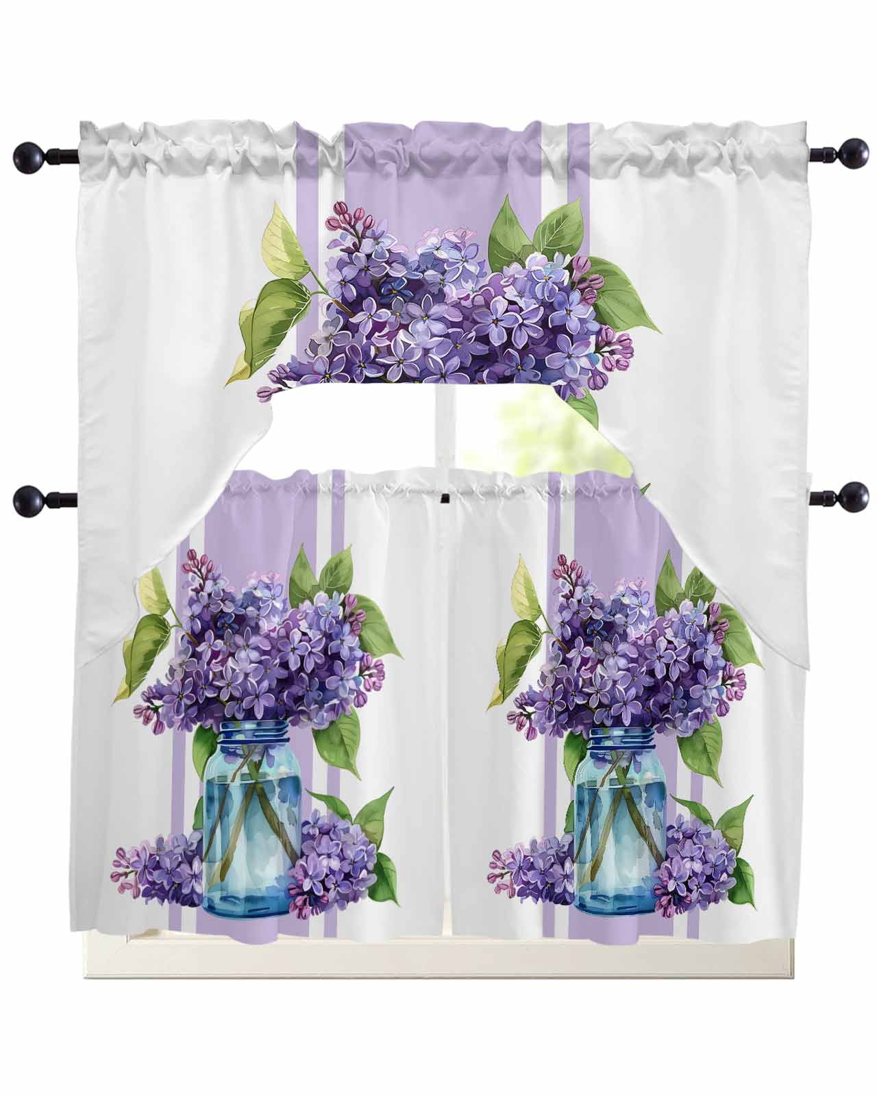 Purple Hydrangeas Kitchen Curtains Swag Valance and Tier Curtains Set ...