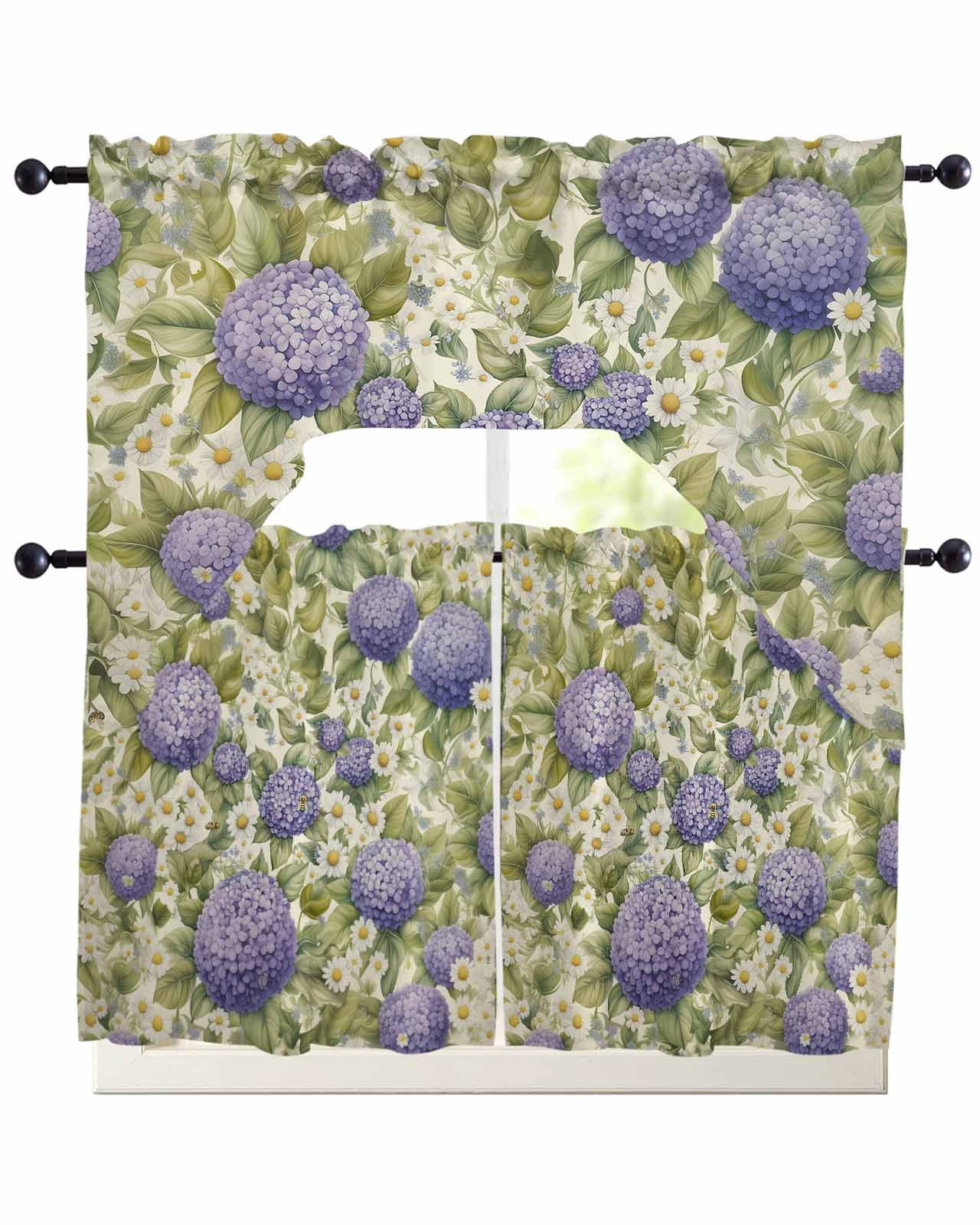 Purple Hydrangeas Kitchen Curtains Swag Valance and Tier Curtains Set ...