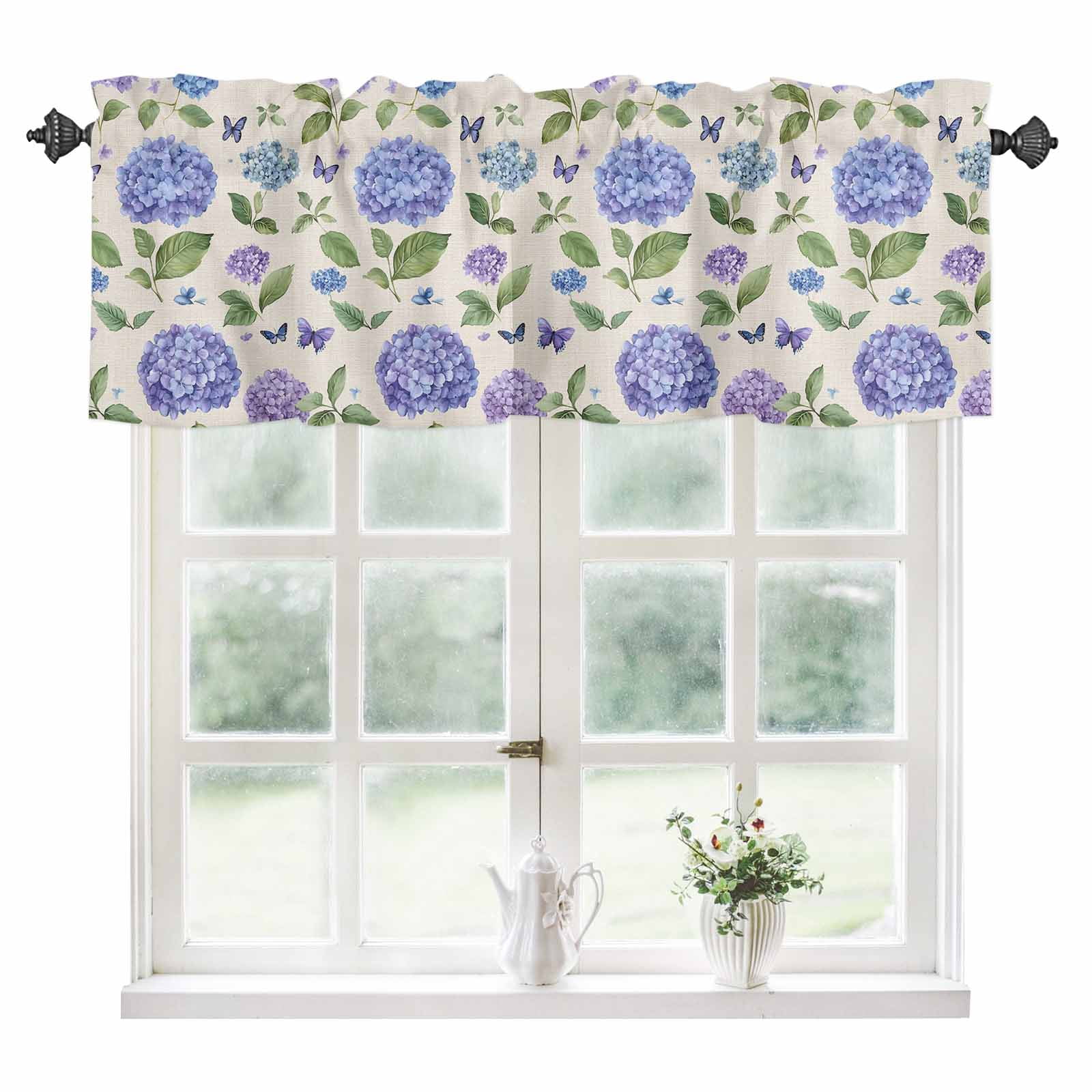 Purple Hydrangeas Kitchen Valances for Windows 42x12 Inch Kitchen ...