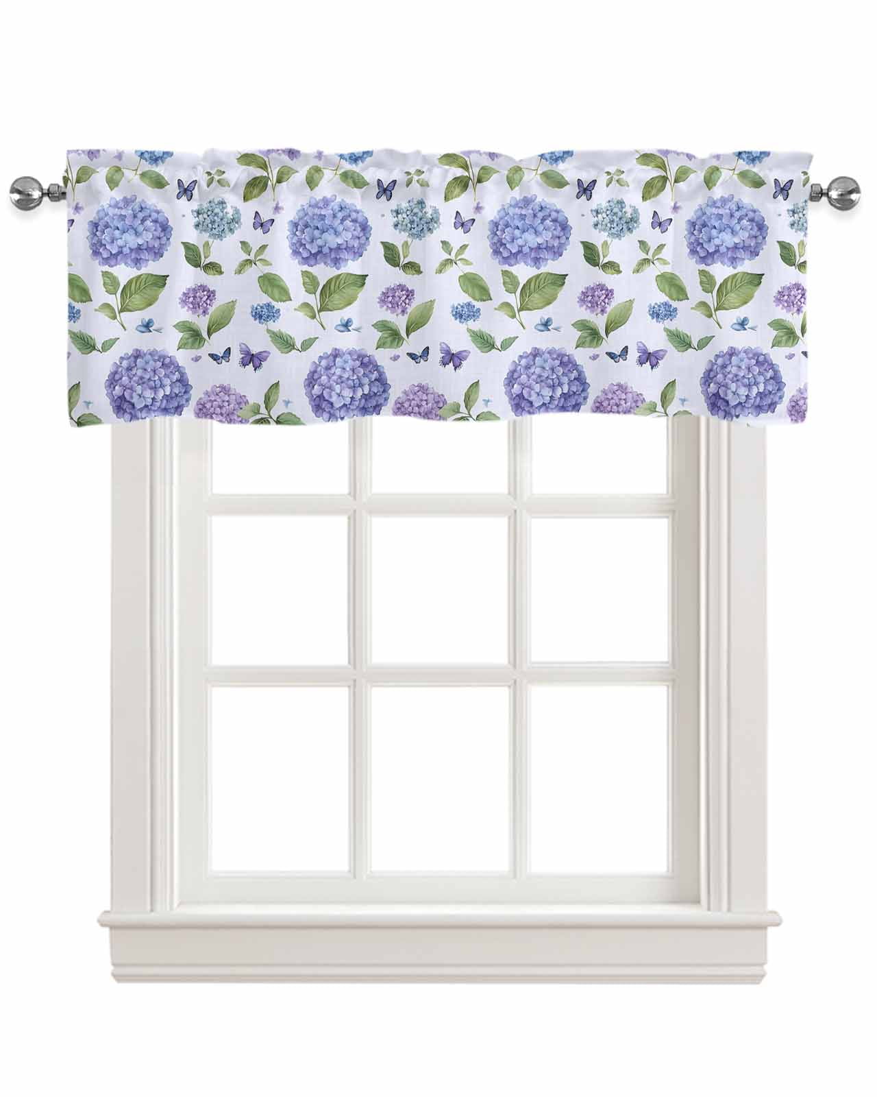 Purple Hydrangeas Kitchen Valances for Windows Farmhouse Linen Window ...