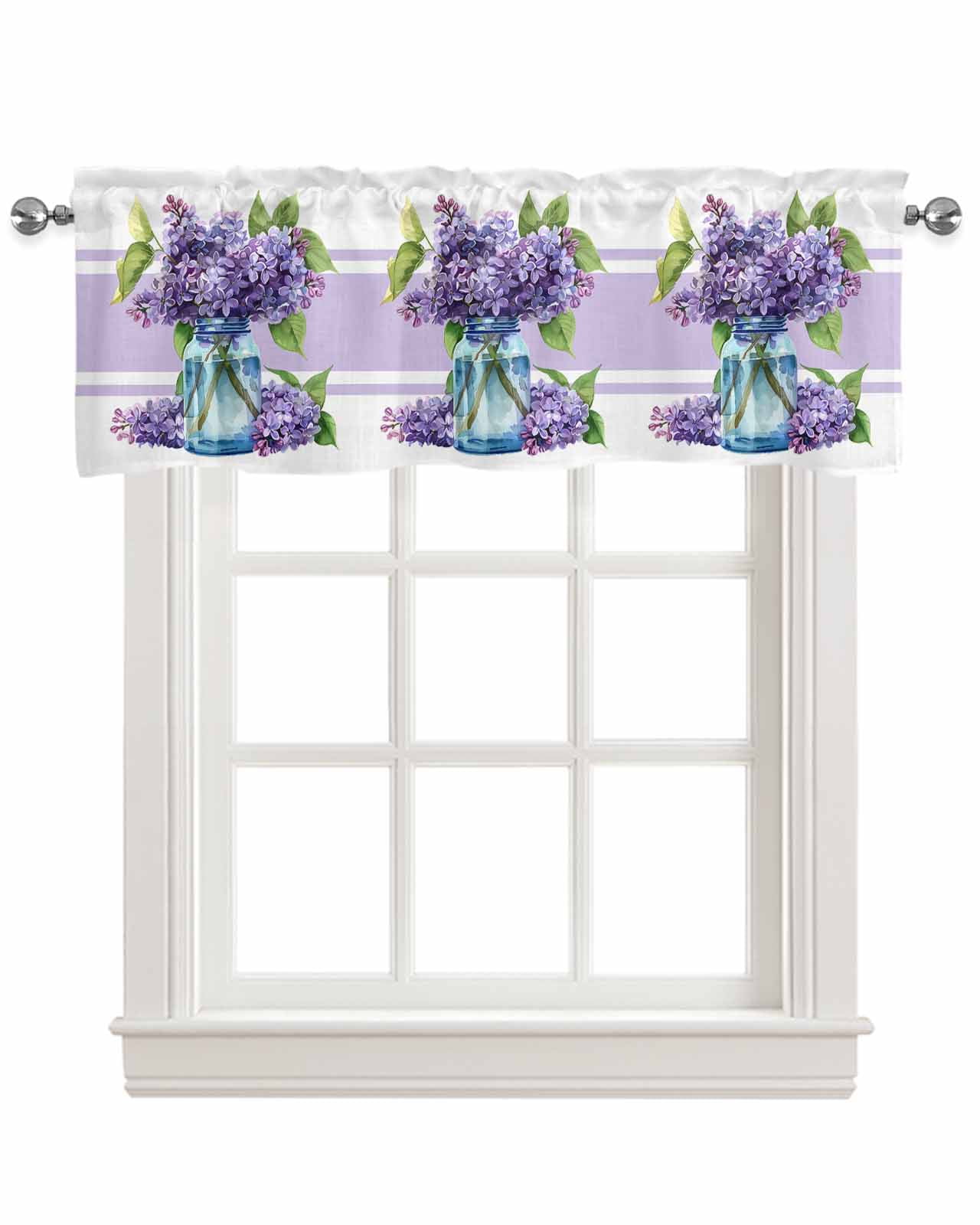 Purple Hydrangeas Kitchen Valances for Windows Farmhouse Linen Window ...