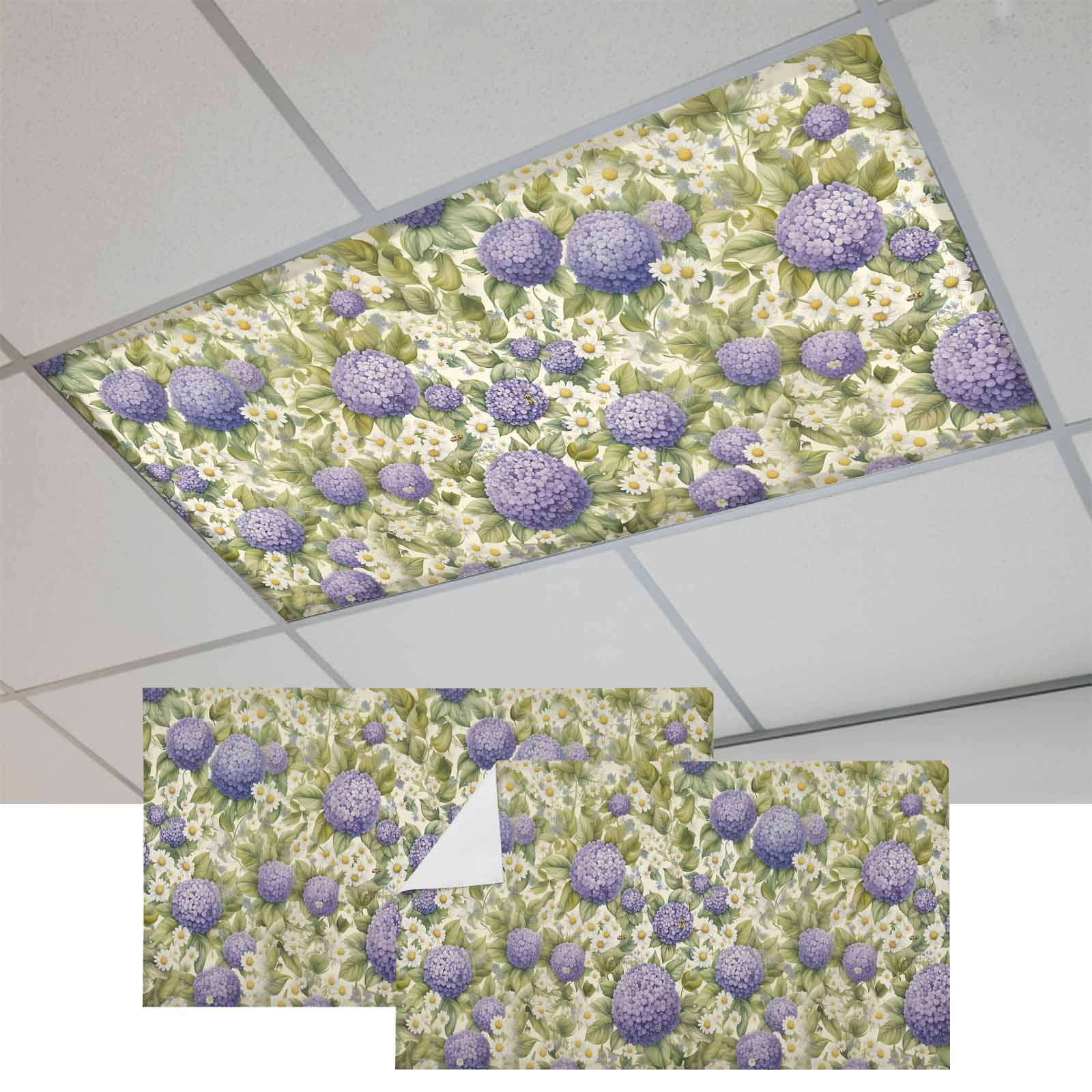 Purple Hydrangeas Magnetic Fluorescent Light Covers for Ceiling Lights ...