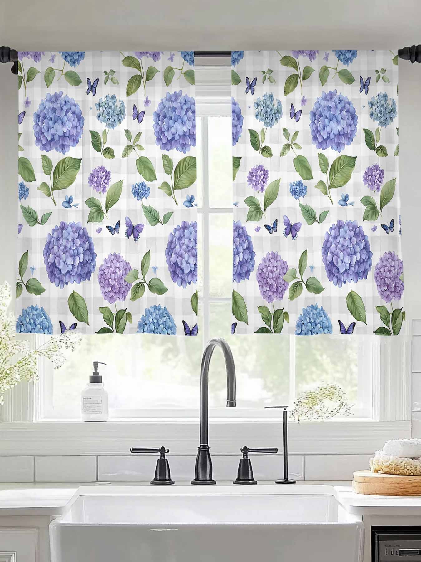Purple Hydrangeas Sheer Curtains for Living Room Bedroom Botanical ...