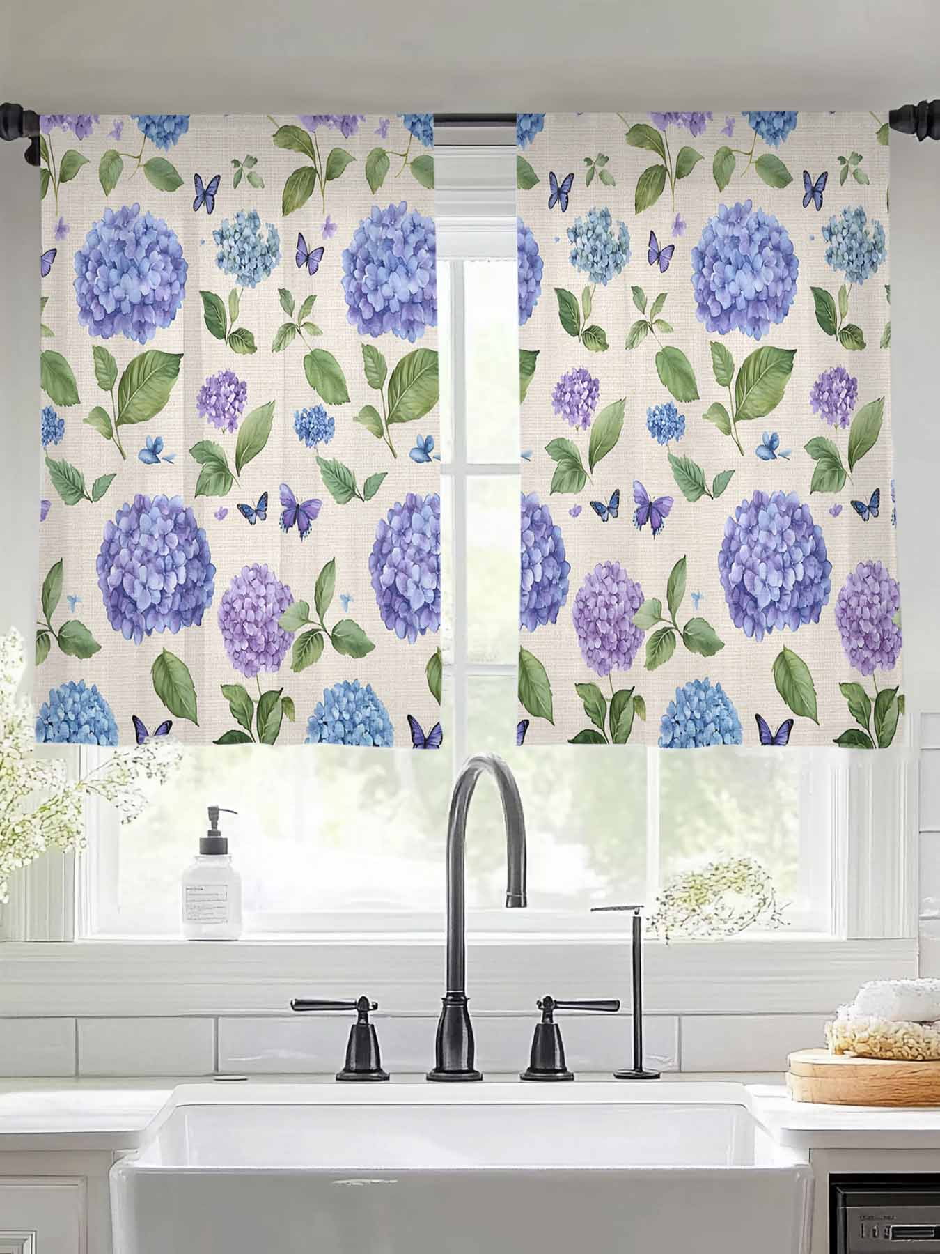 Purple Hydrangeas Sheer Curtains for Living Room Bedroom Botanical ...
