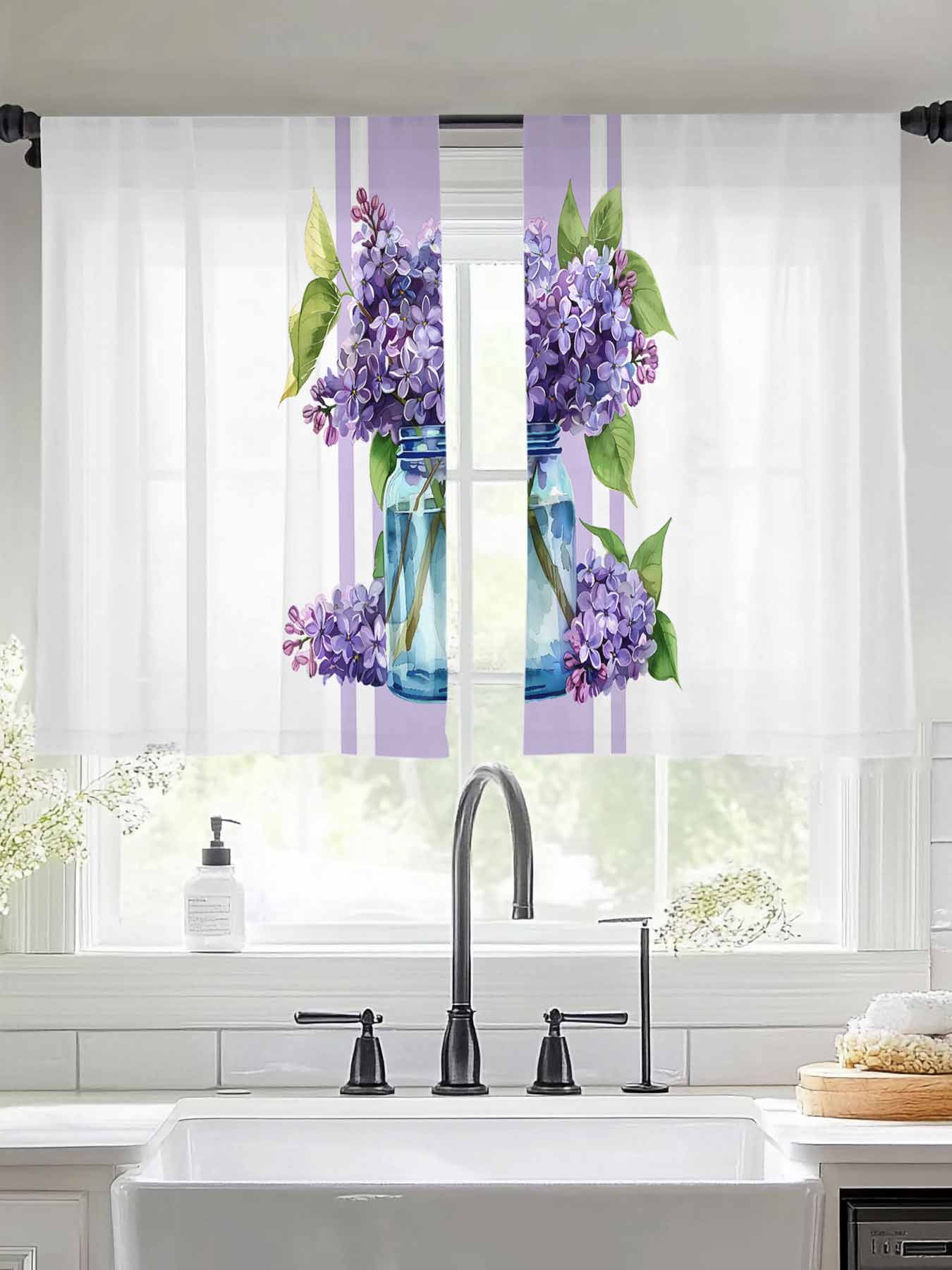 Purple Hydrangeas Sheer Curtains for Living Room Bedroom Farmhouse ...