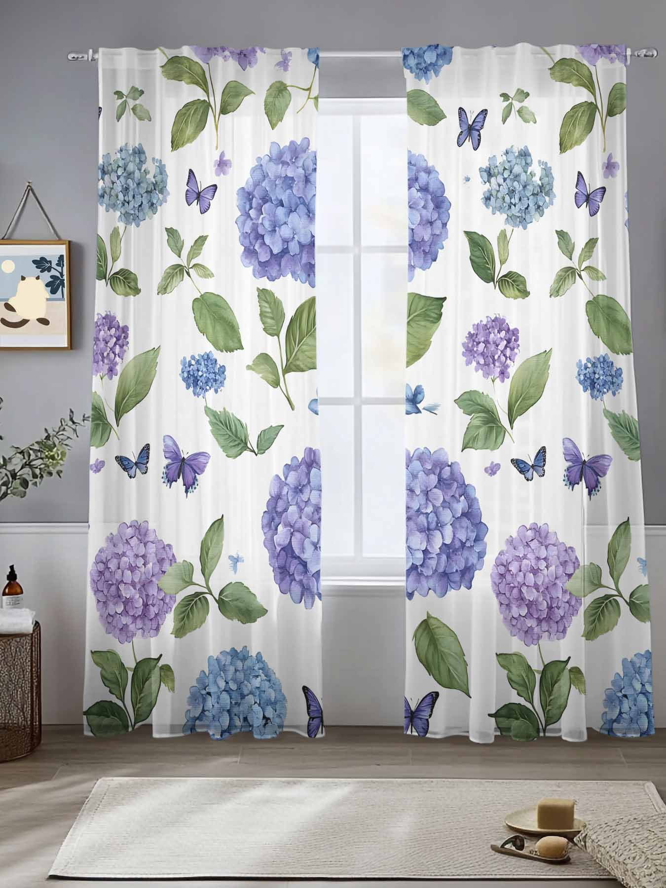 Purple Hydrangeas Sheer Curtains for Living Room Bedroom Spring ...