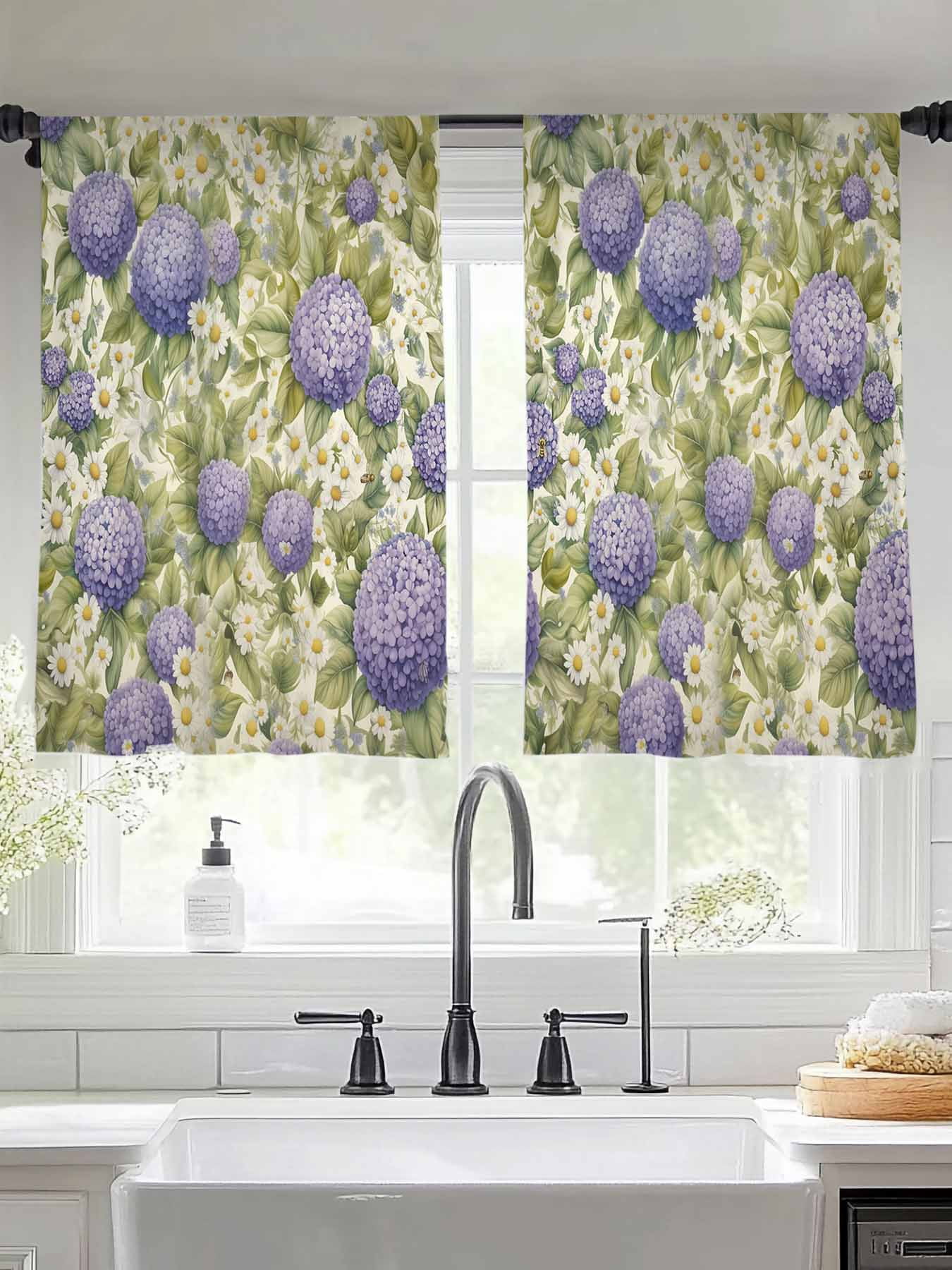 Purple Hydrangeas Sheer Curtains for Living Room Bedroom Spring Floral ...