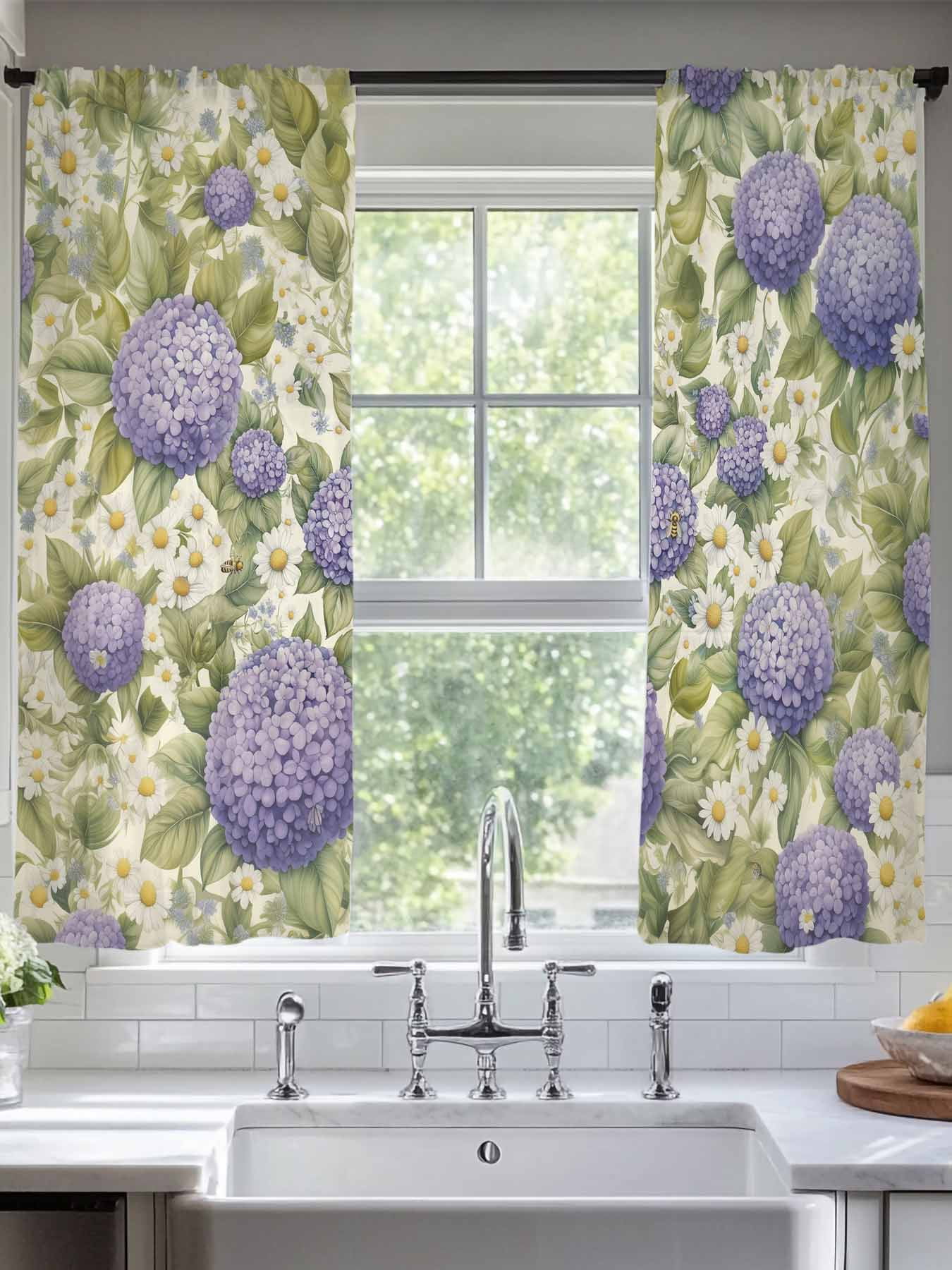 Purple Hydrangeas Sheer Curtains for Living Room Bedroom Spring Floral ...